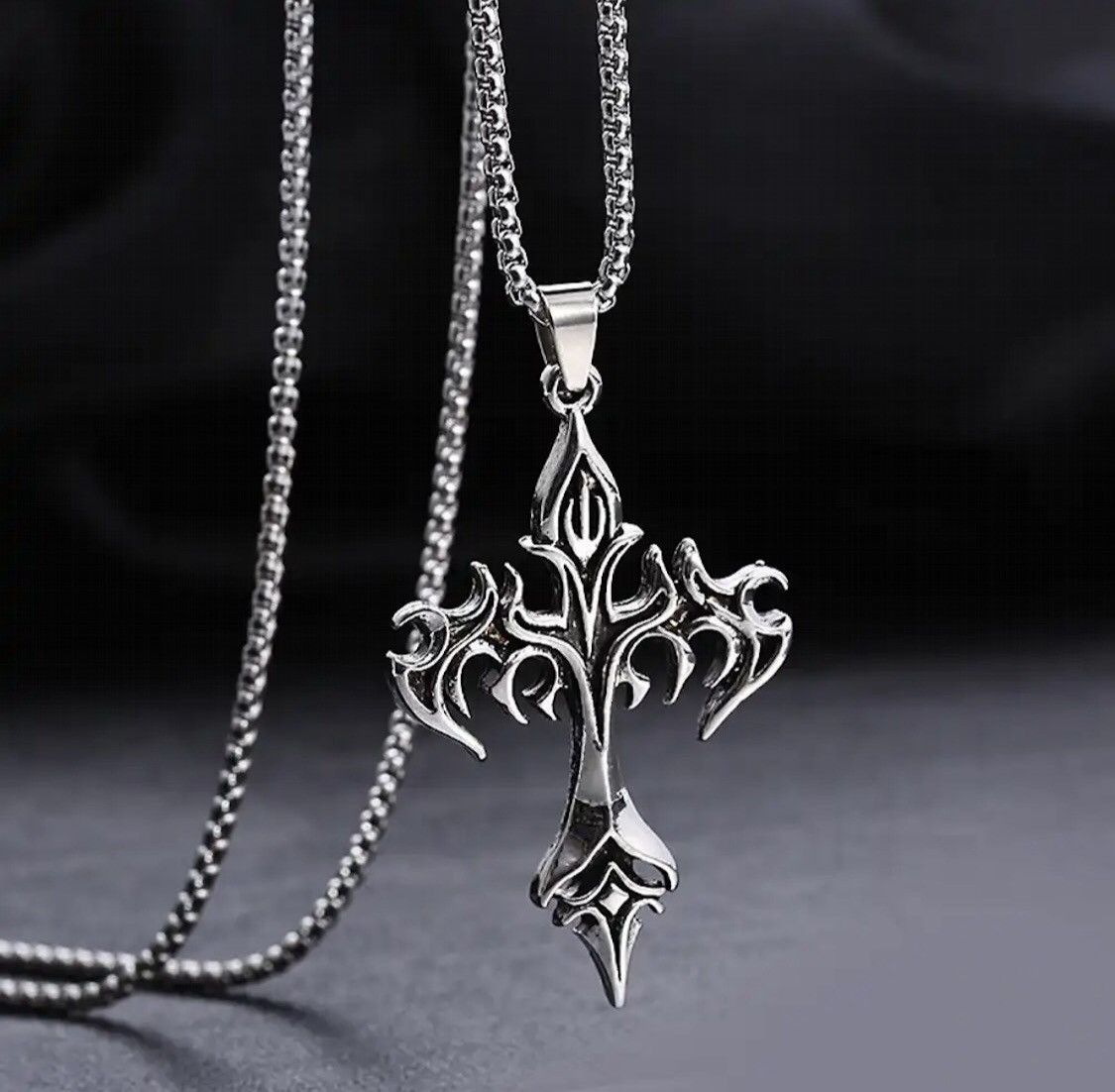 Chain × Cuban Link Chain × Diamond Pendant Flame Cross Pendant Necklace ...