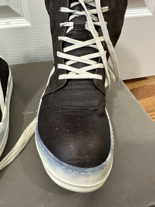 Rick Owens Rick Owens brown leather textured Geobaskets | Grailed