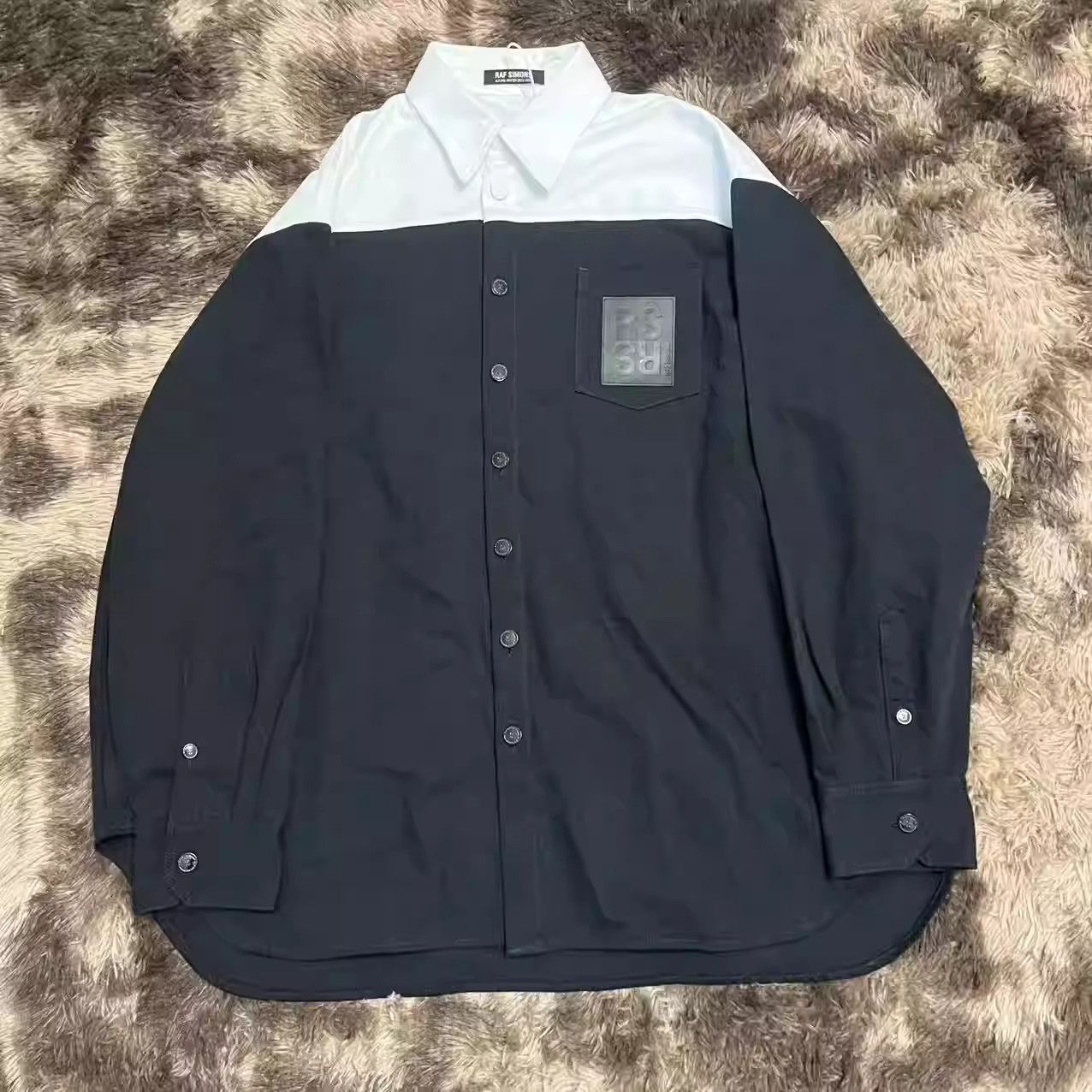 Raf Simons 22FW silhouette black and white patchwork denim jacket | Grailed