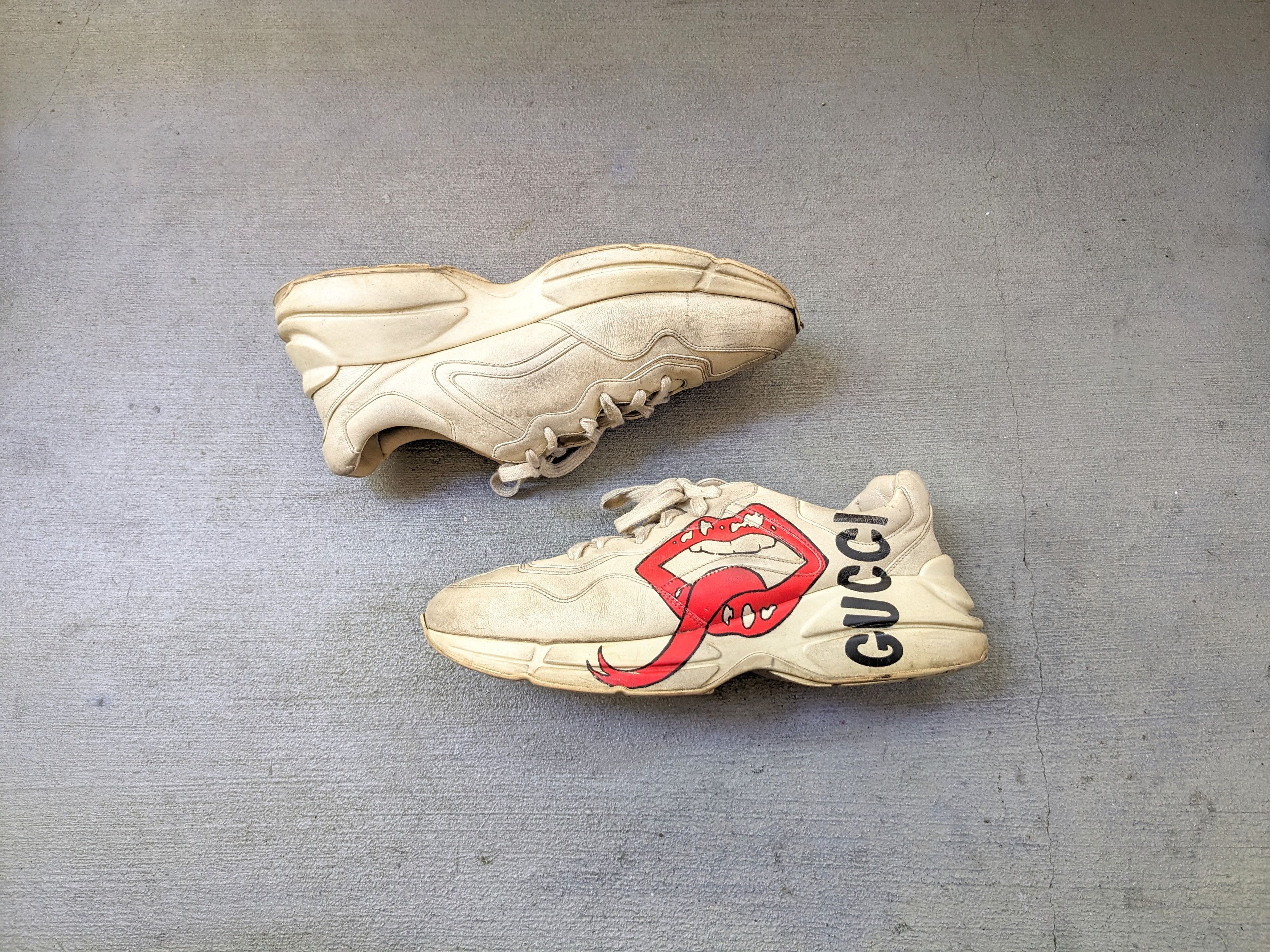 Gucci Gucci Rython Sneakers 12 Ivory Lips Kiss Leather Low Tops | Grailed