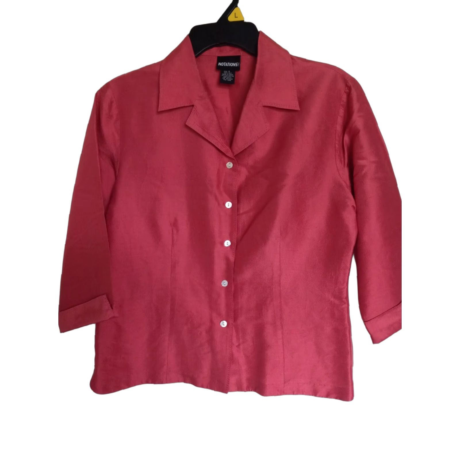 Vintage Notations Silk Notations Shirt Women Orange 3/4 Sleeve Button ...