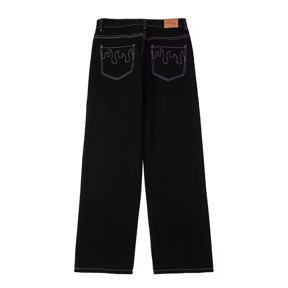 Vintage Flame Embroidered Pocket Casual Jeans | Grailed