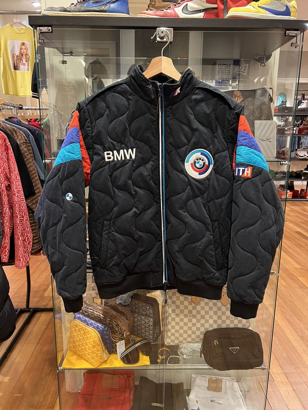 BMW × Kith Kith x BMW Quilted Racing Jacket Black | Grailed