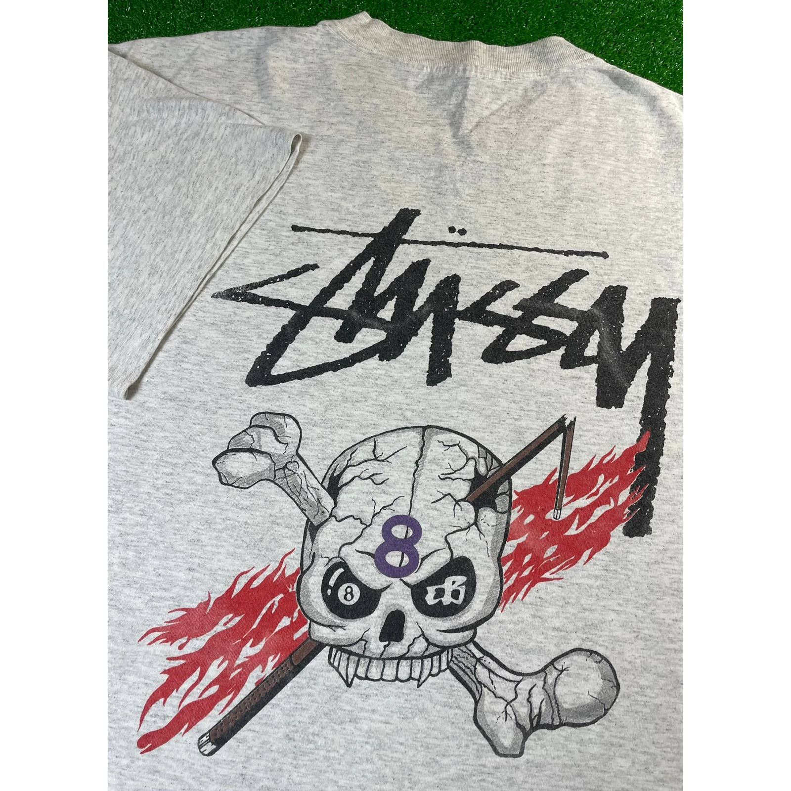Stussy × Vintage Vintage 90s Stussy 8 Ball Skull Cross Bones XL XXL ...