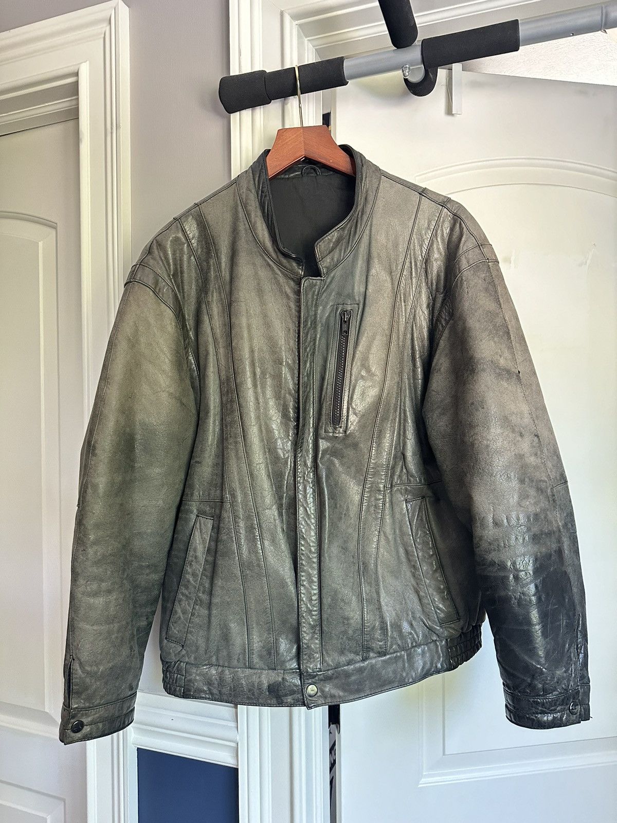 Vintage Grey Vintage Leather Jacket, Beautiful Aging | Grailed