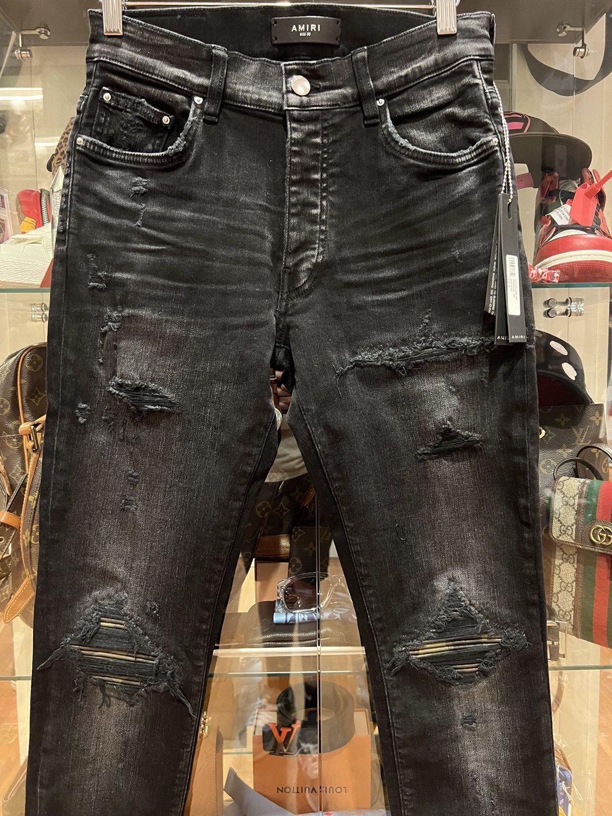 Amiri Amiri mx1 leather Camo patch denim jeans black | Grailed