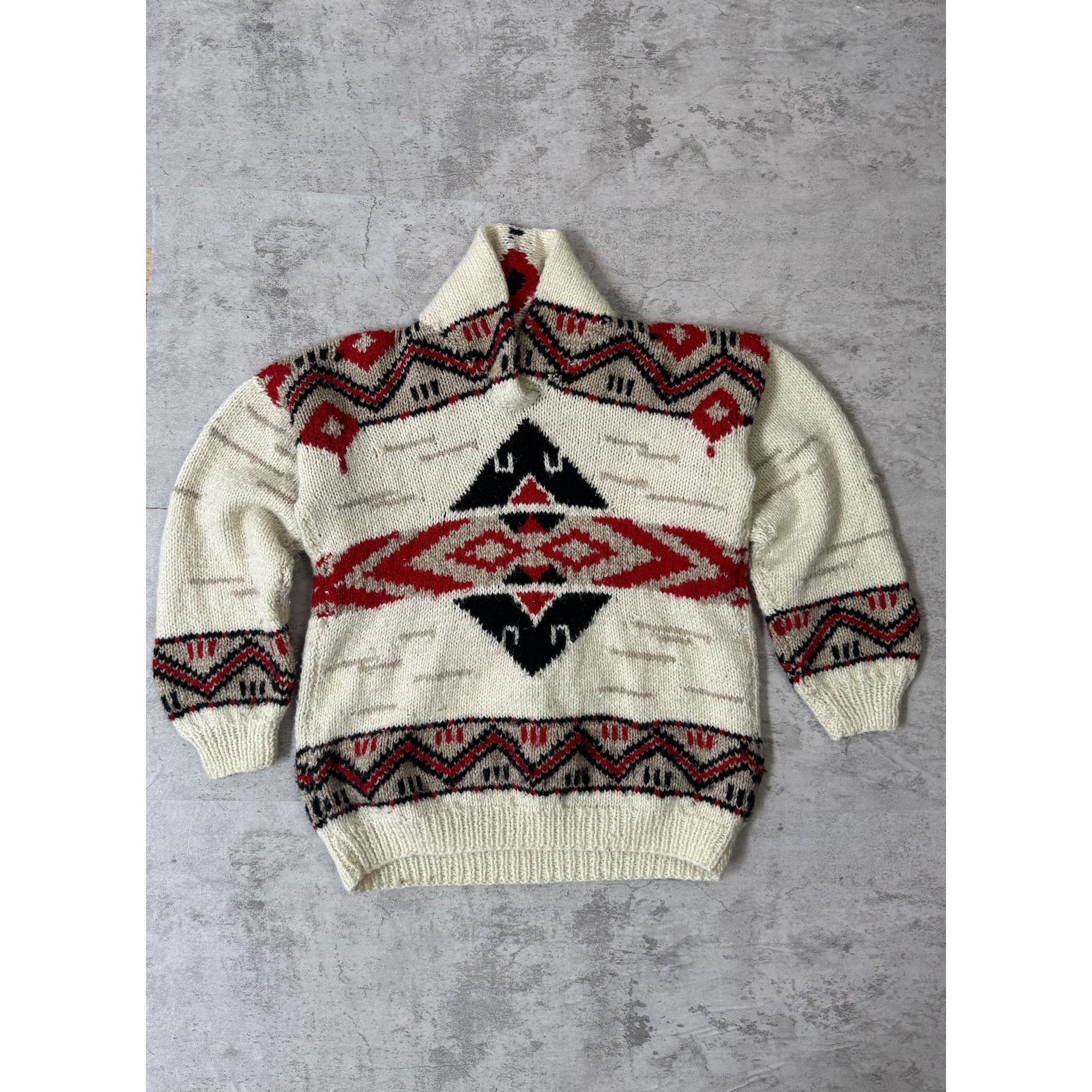 Other Vintage Wool Aztec Cream Hand Knit Sweater | Grailed