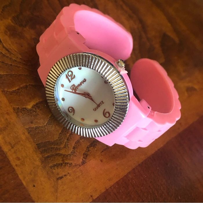 Geneva Ladies Geneva bubblegum pink soft silicone cuff watch | Grailed
