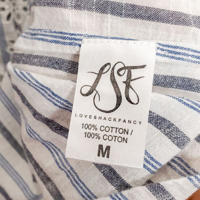 LoveShackFancy LoveShackFancy Ivory Blue Striped Eyelet Ruffle Shoulder ...