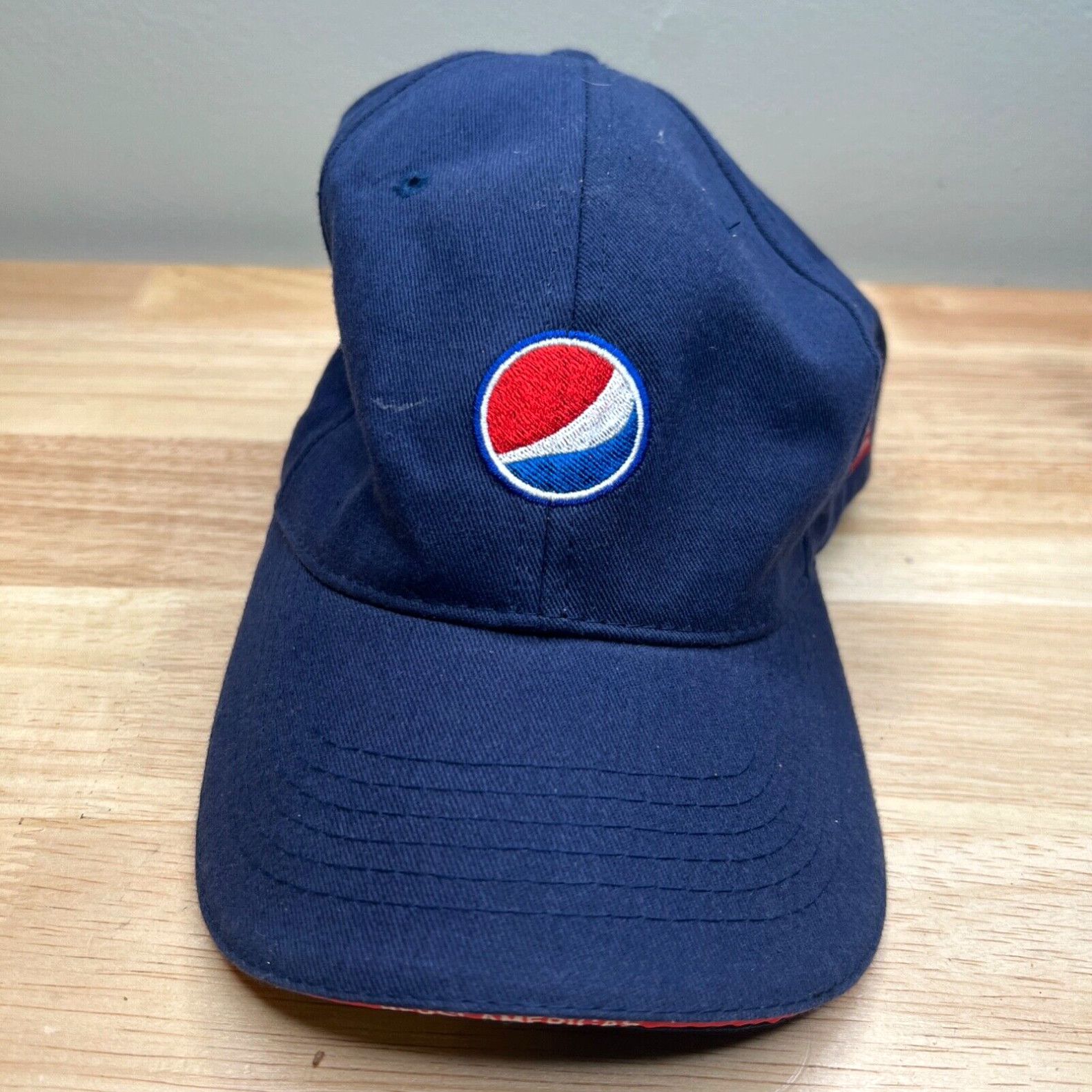 Vintage Pepsi Hat Mens Adjustable Blue Strap Baseball Cap Logo Soda Pop ...