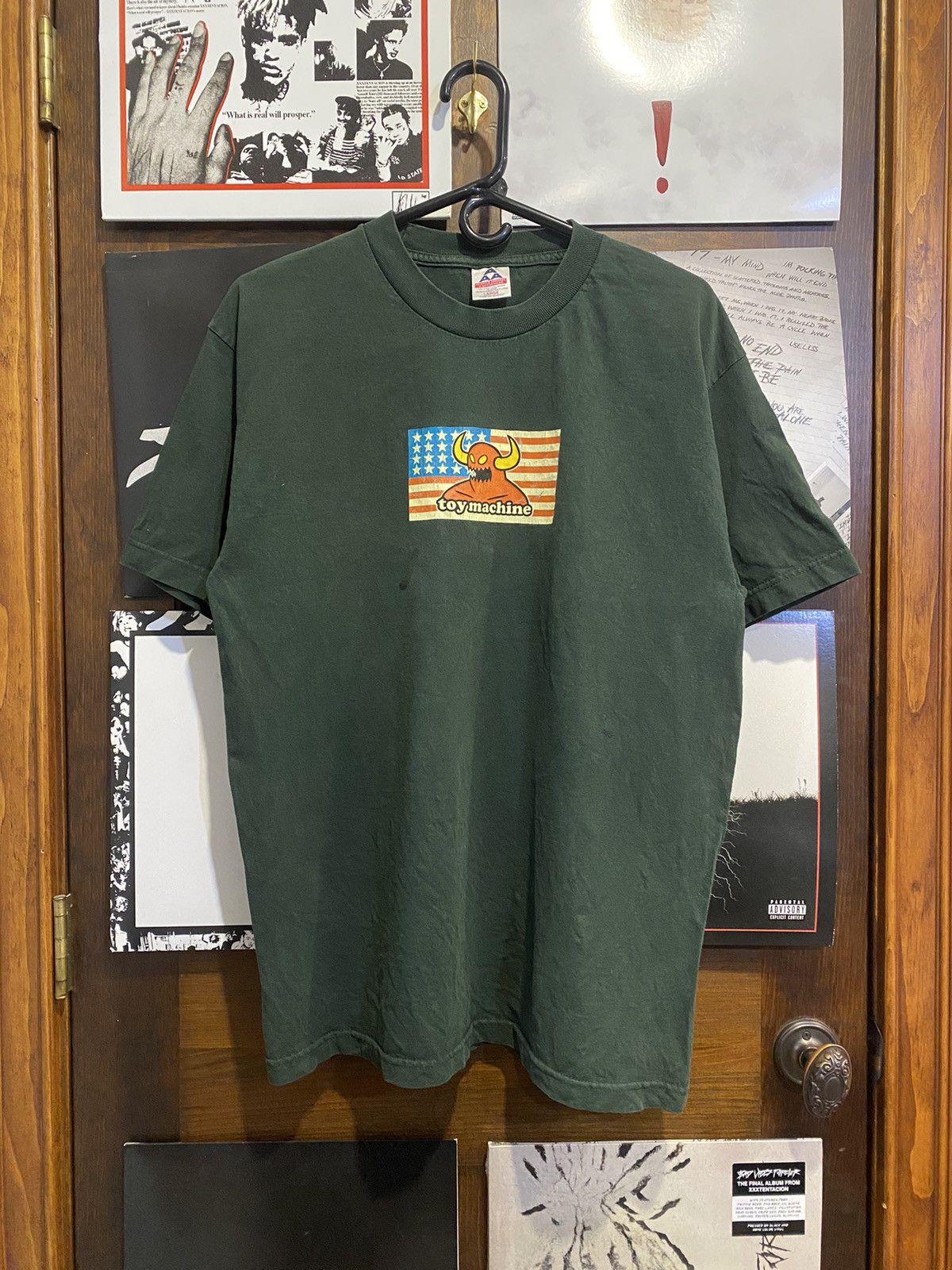 Vintage 90s Toy Machine Monster Flag Box Logo Forrest Green Tee | Grailed
