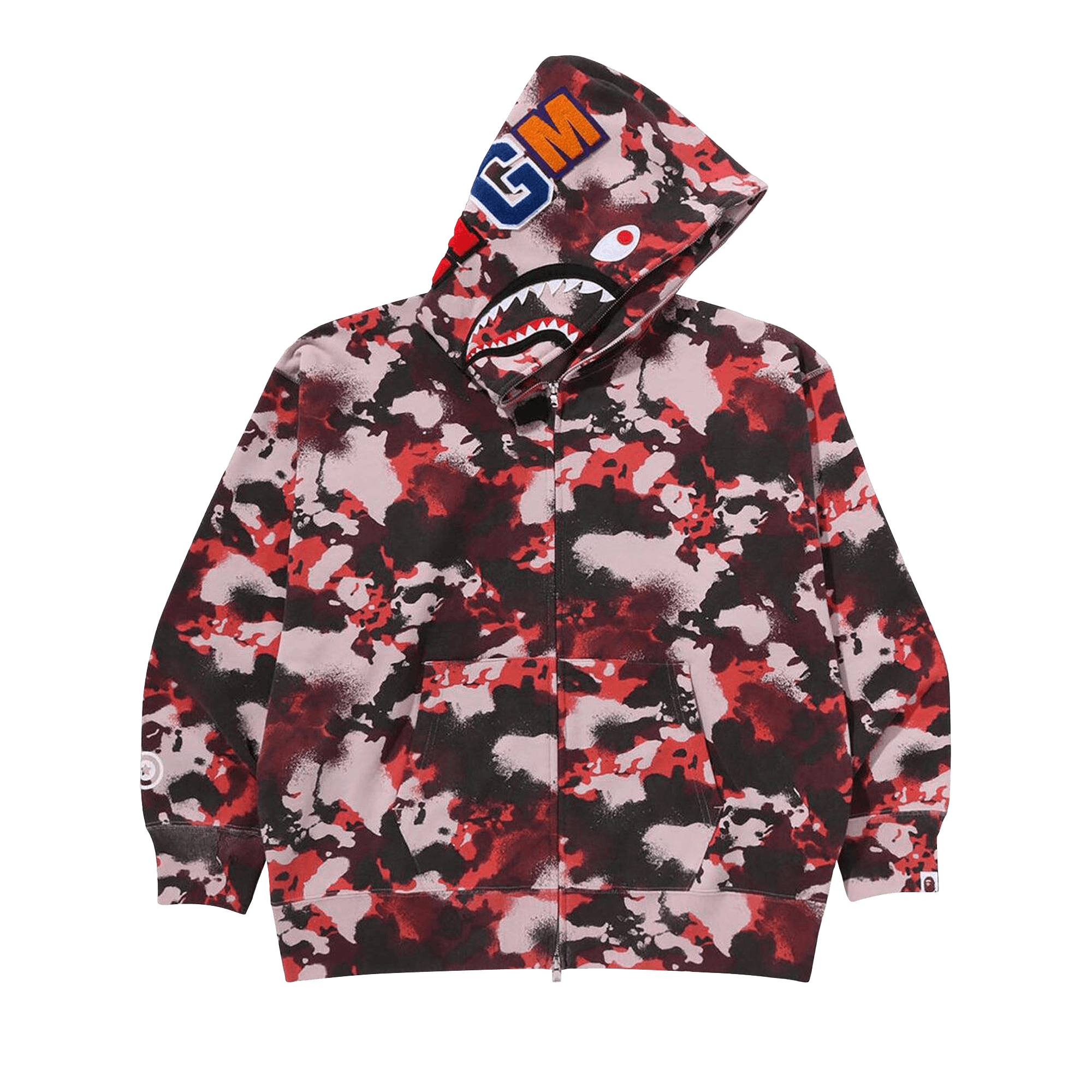 Bape BAPE Map Camo Shark Relaxed Fit Full Zip Hoodie Red | Grailed
