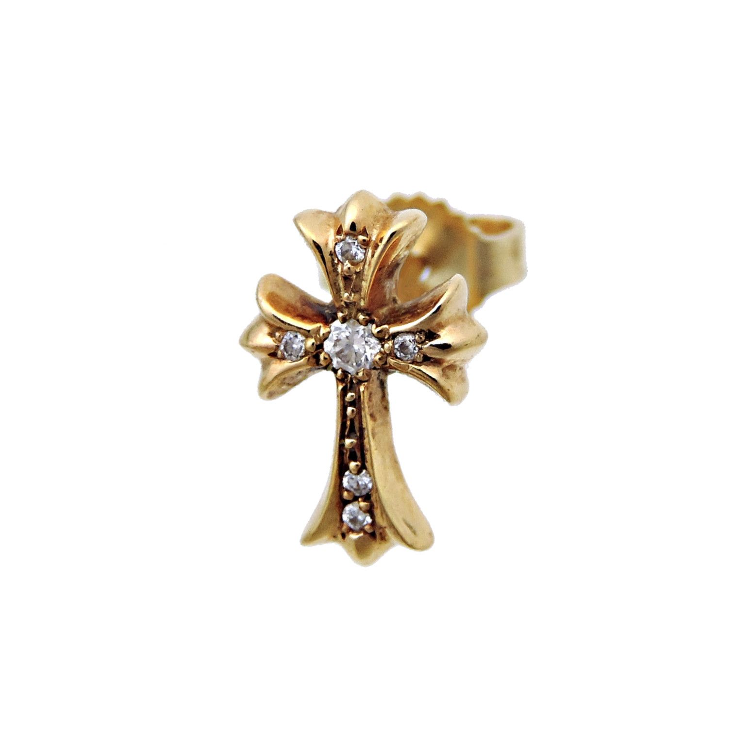 Chrome Hearts CHROME HEARTS 22K GOLD DIAMOND CROSS EARRING | Grailed