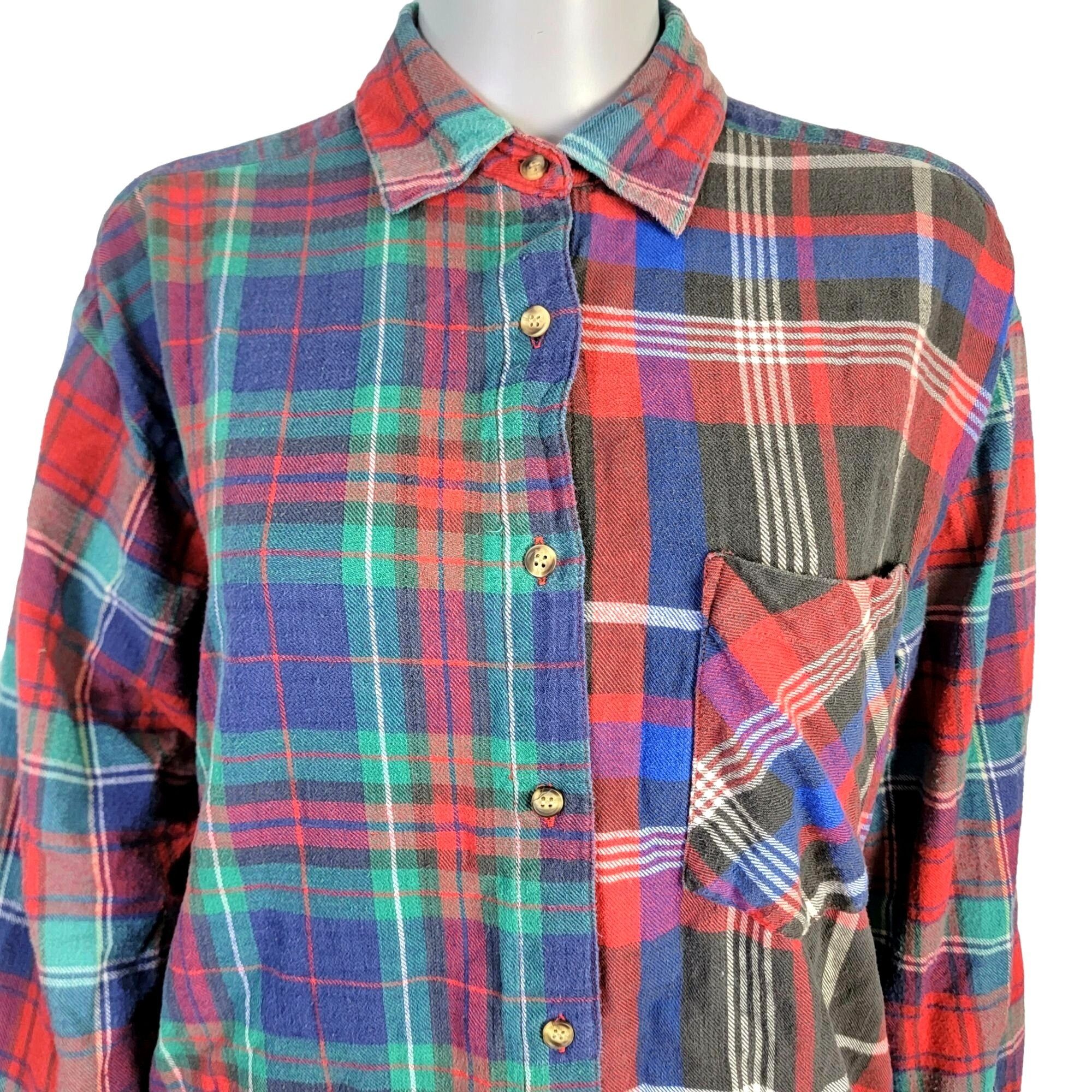 Vintage Vintage 90s Mismatch Plaid Flannel Shirt Women Large Button ...