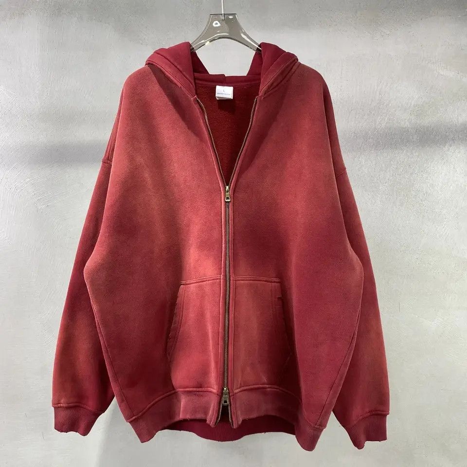 Japanese Brand × Streetwear × Vintage Red Batik Fleece Zippered Hoodie ...