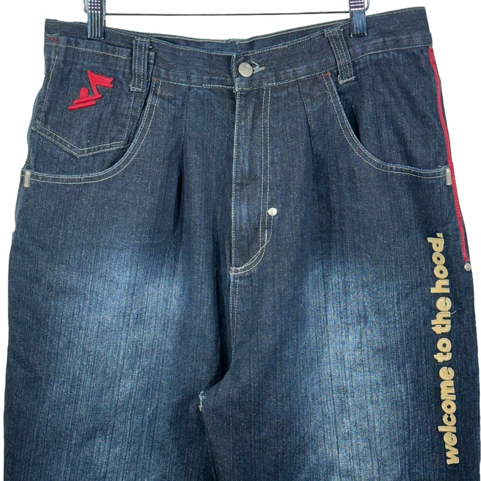 Vintage DownLoad Y2K ARME "Welcome To The Hood" Leather Cuff Jeans ...