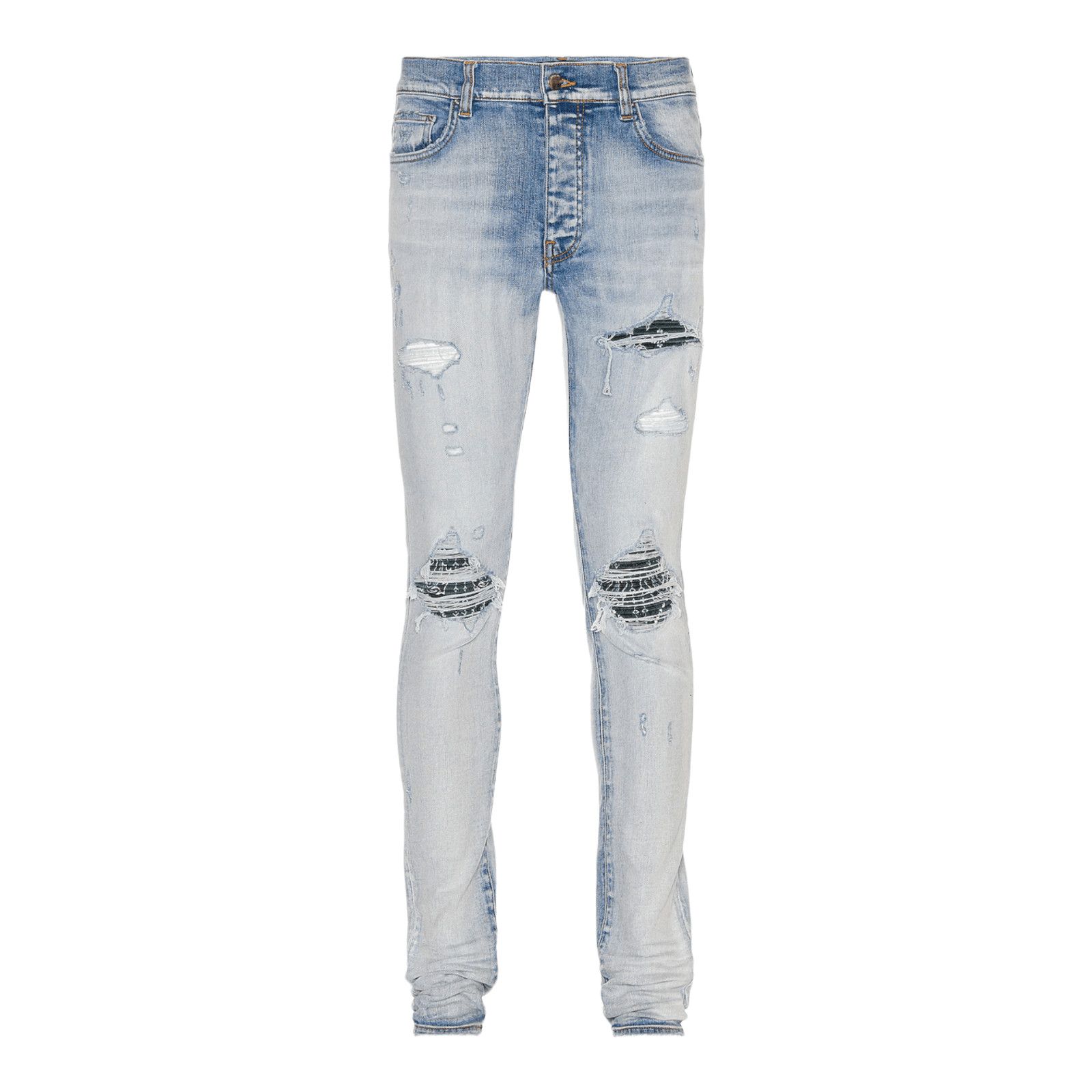 Amiri Amiri MX1 Green Bandana Patch Jeans Light Indigo | Grailed
