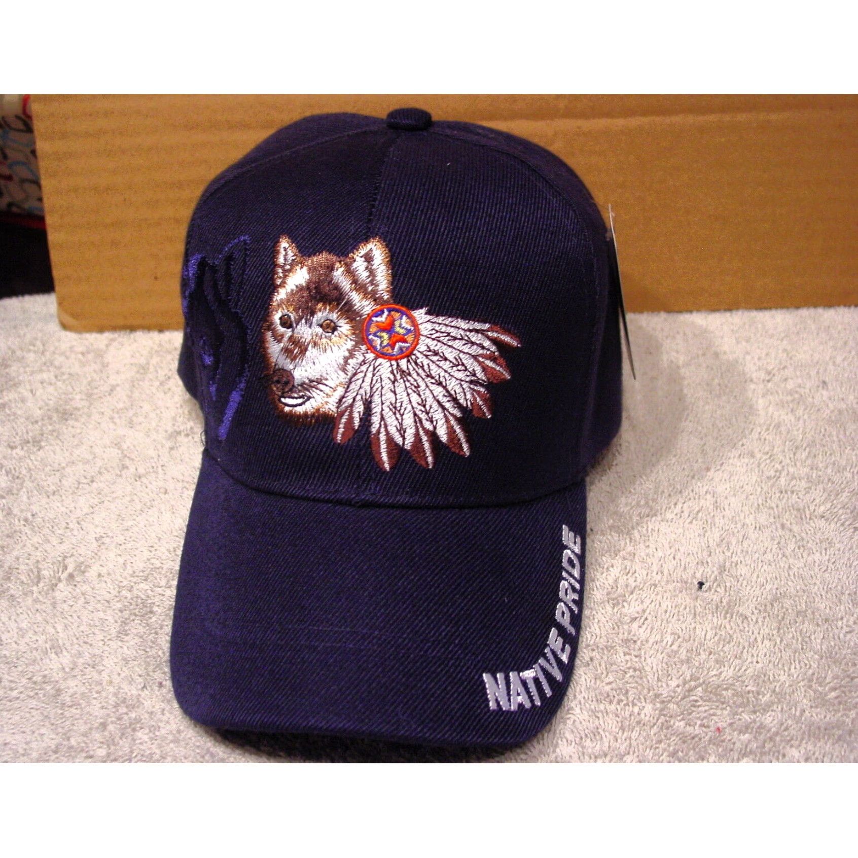Vintage Dark Blue Native Pride Baseball Cap Representing Wolf and ...