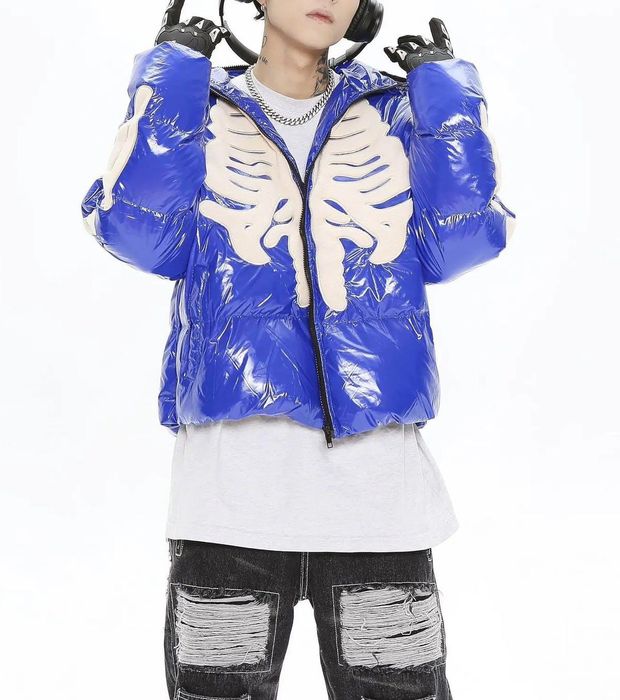 Retro Jacket Skeleton Blue Puffer Jacket | Grailed