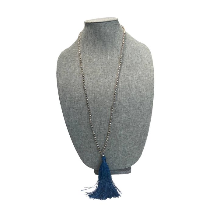 Generic orange mala bead necklace with bright blue tassel | Grailed