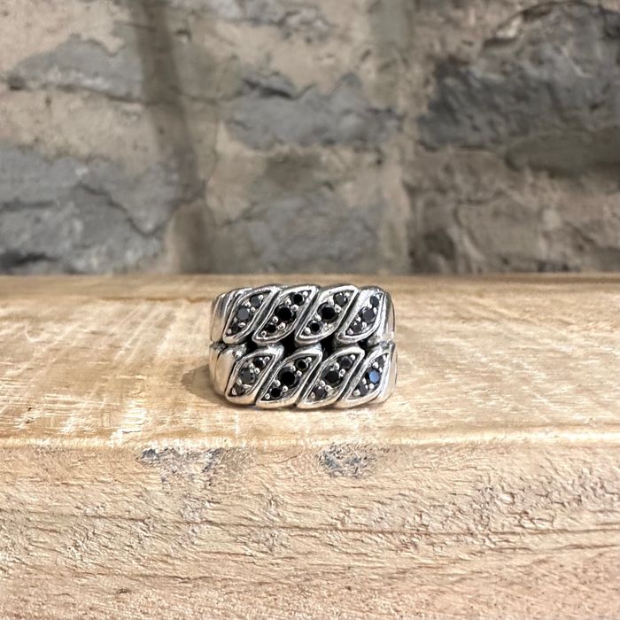 David Yurman David Yurman Black Diamond Pavé Silver Two Row Signet Ring ...