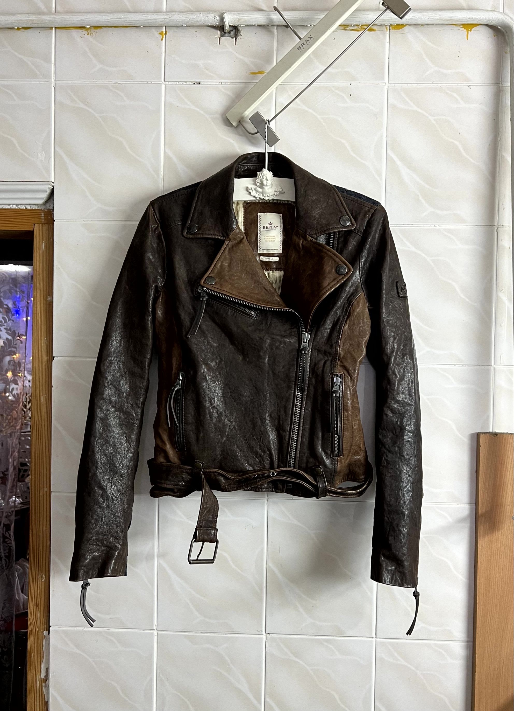 Replay Hybryd Leather & Denim Biker Jacket | Grailed