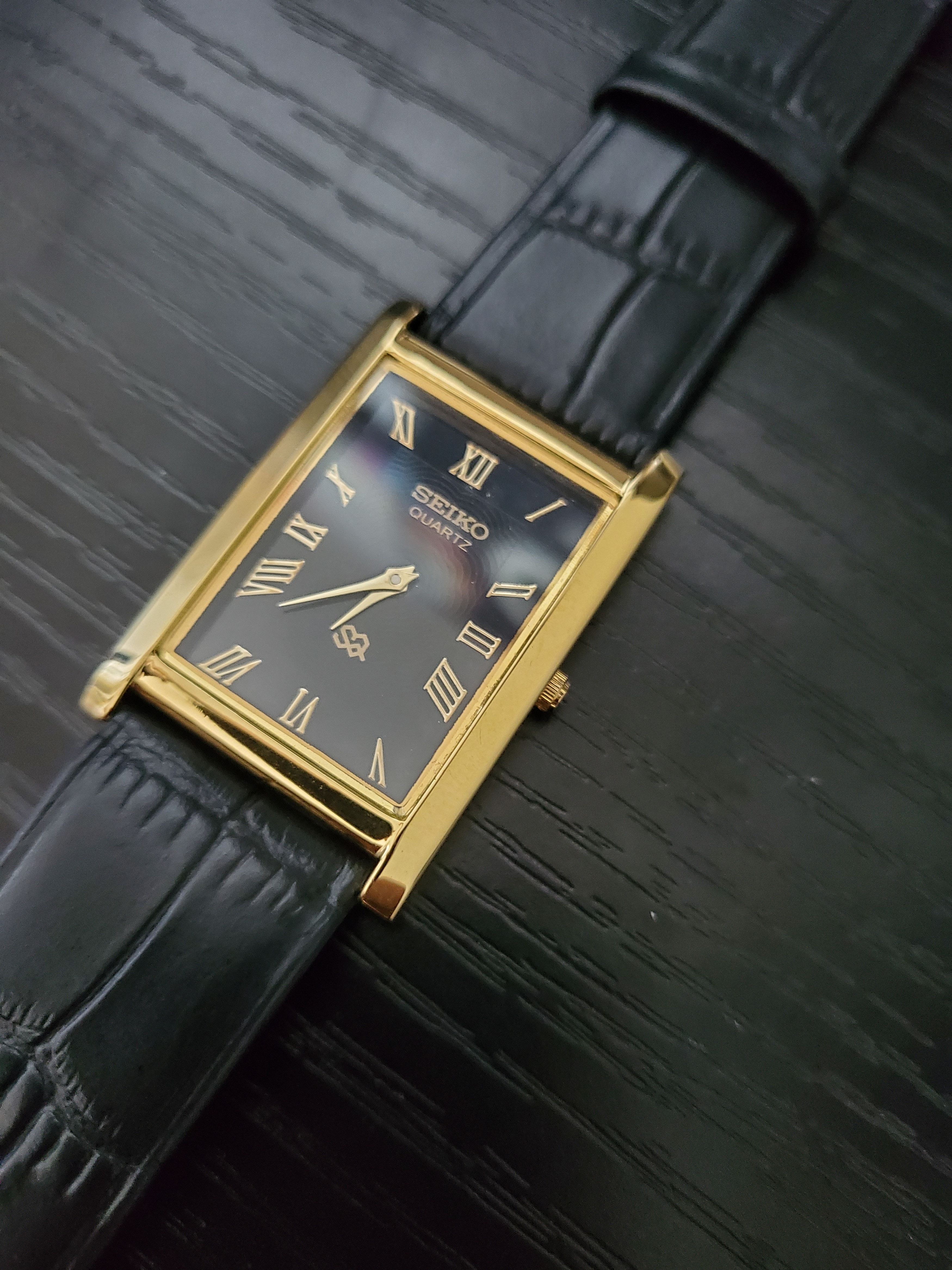 Seiko 🔥Rare Vintage Seiko Tank Quartz Men's Leather Wrist Watch | Grailed