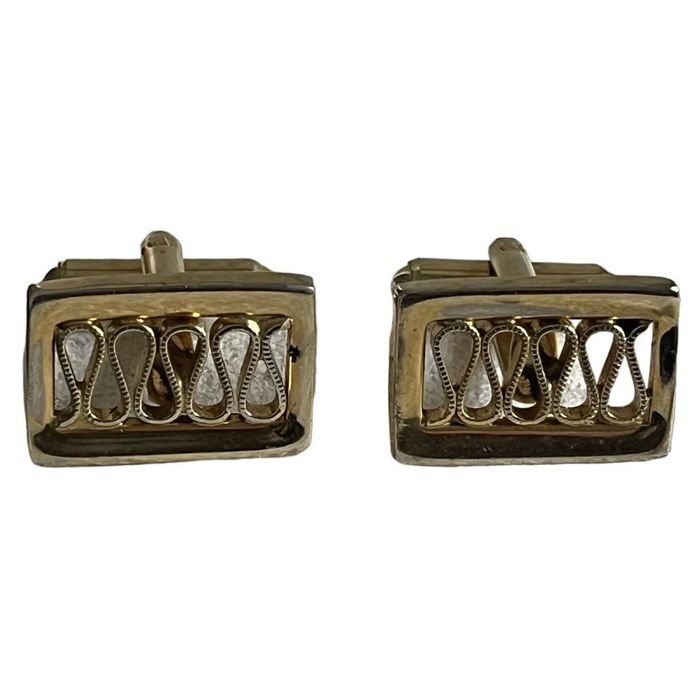 Vintage Midcentury Gold tone rectangular cufflinks scrolling accents | Grailed