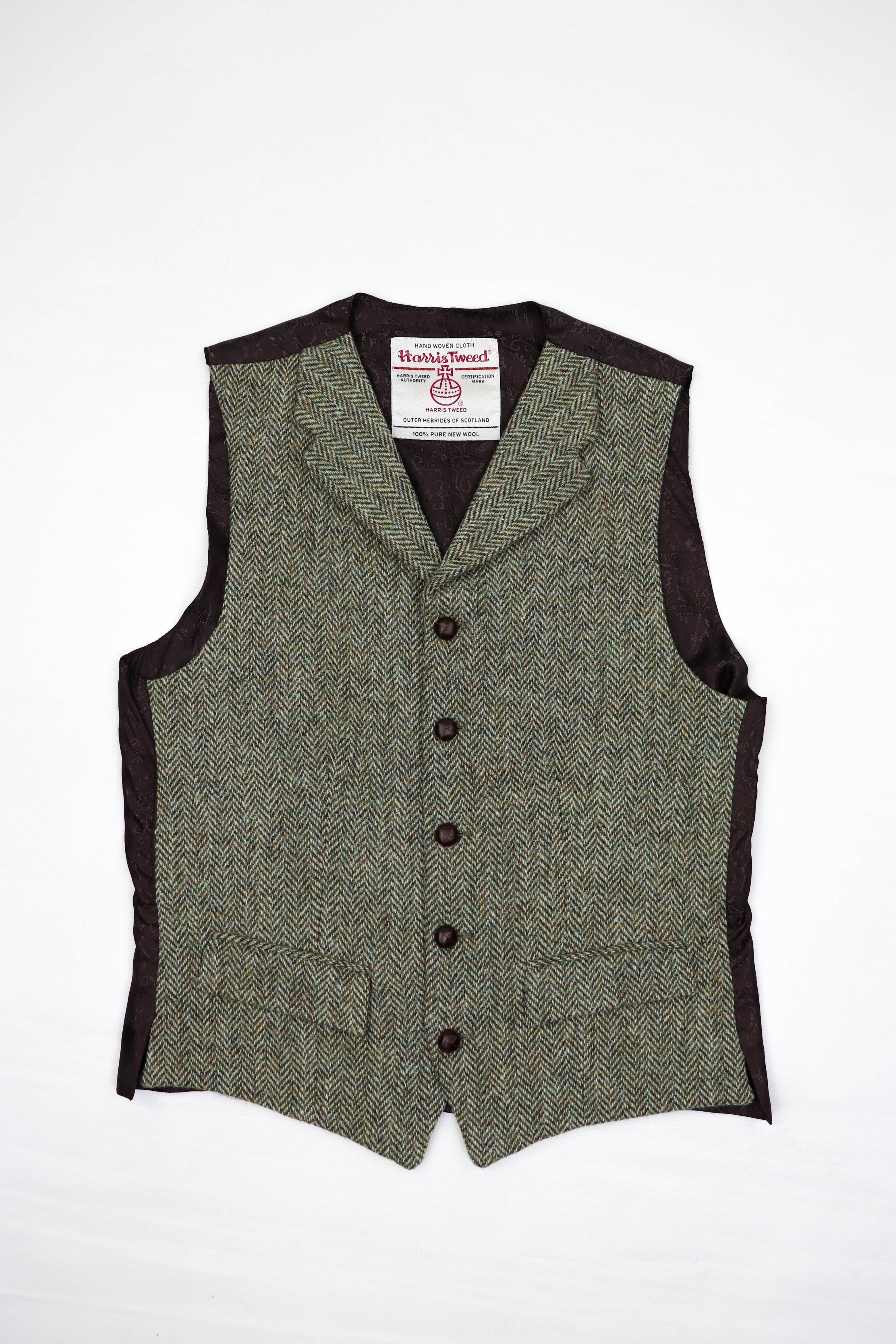 Harris Tweed Harris Tweed Pure New Wool Olive Herringbone Waistcoat Vest Grailed