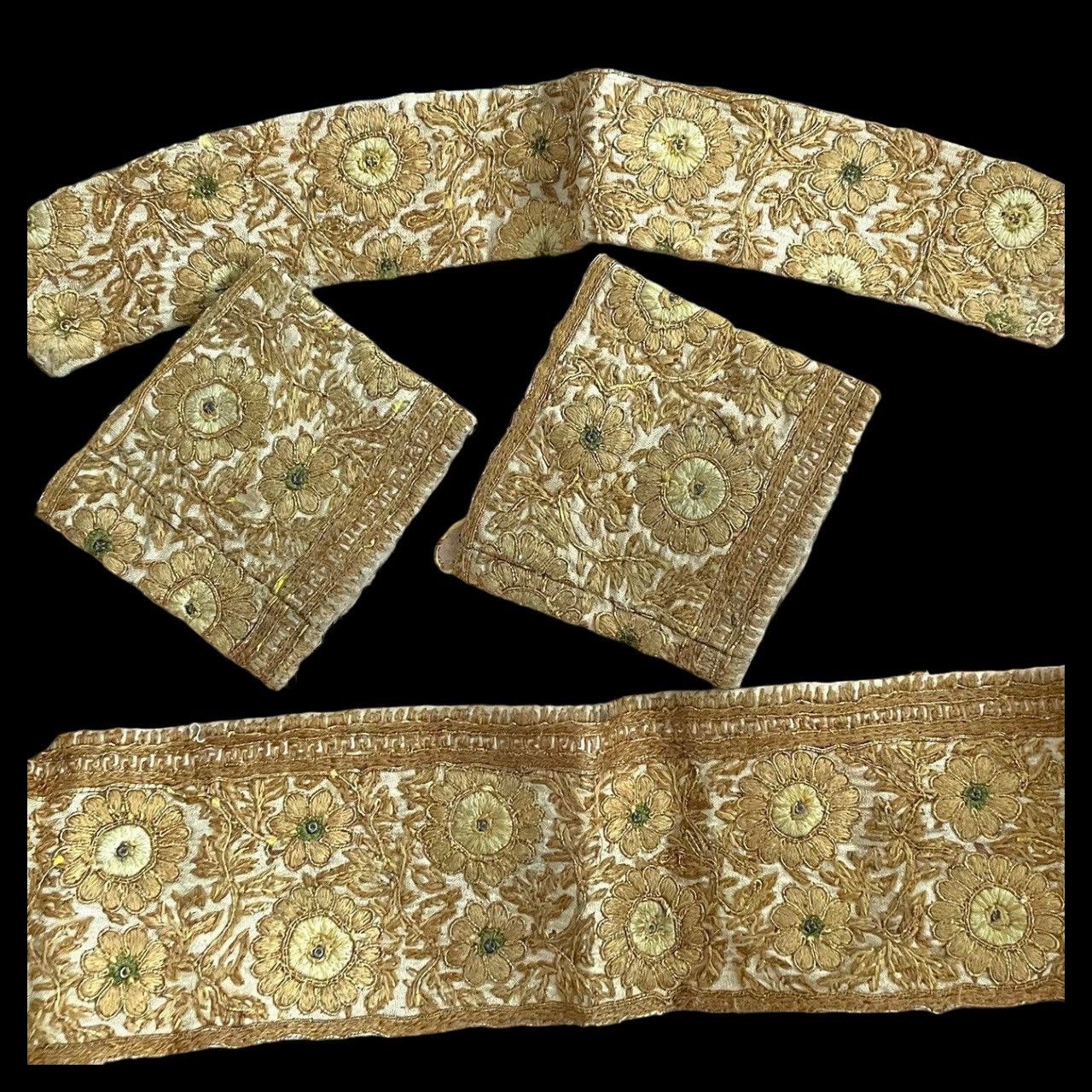 Vintage Antique Shirt Collar Cuffs Panel Set Embroidered Gold | Grailed