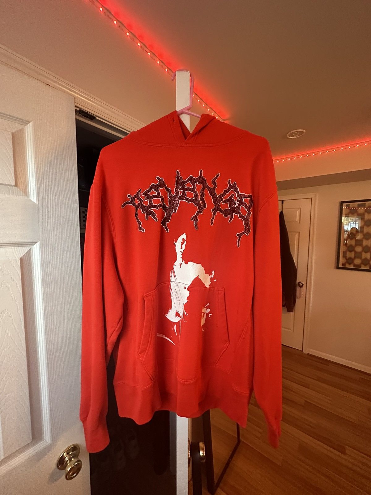 Revenge Red “Nine Months” Rhinestone Hoodie | Grailed