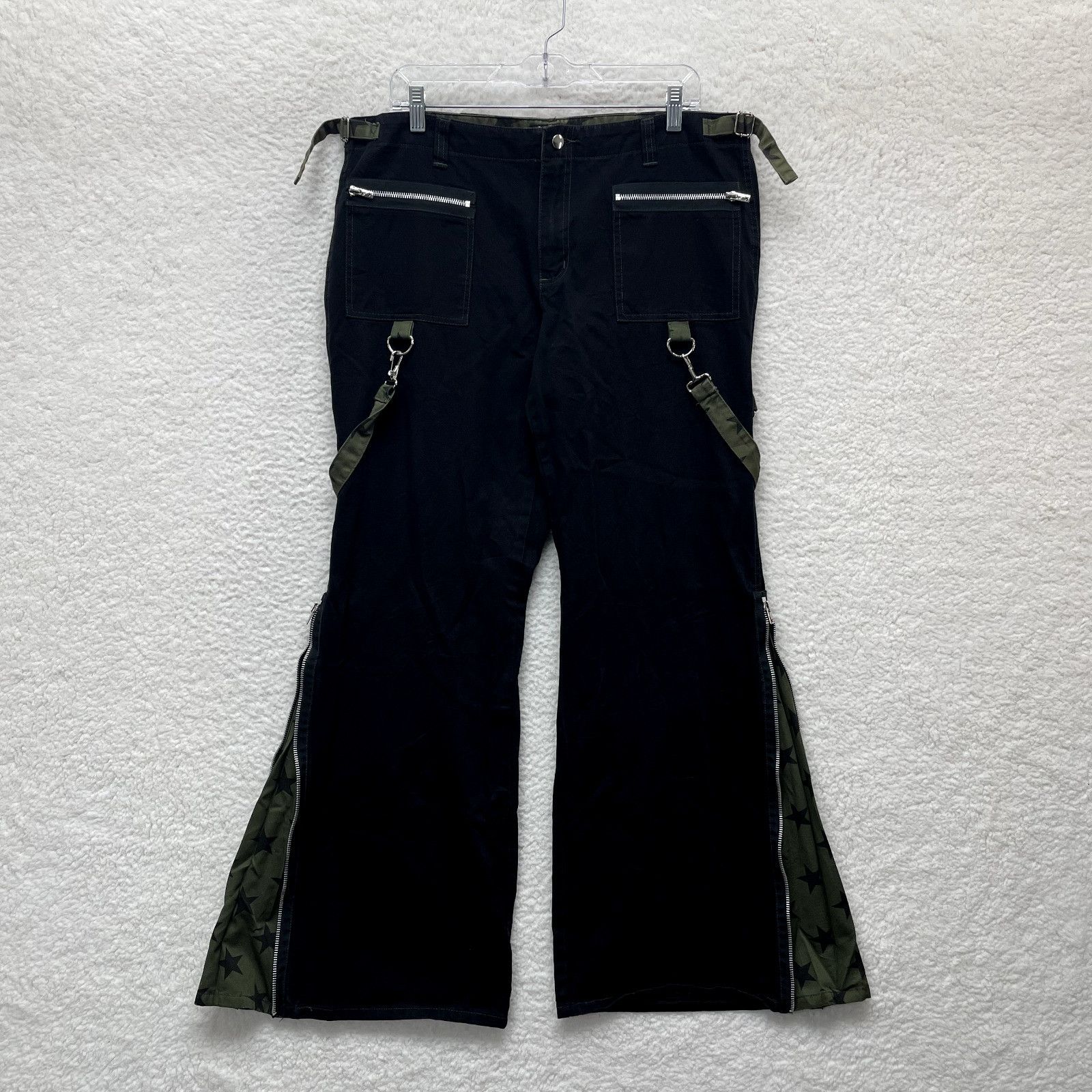 Tripp Nyc Tripp NYC Plus Size Flare Pants 16 18 34 35 Army Green Stars ...