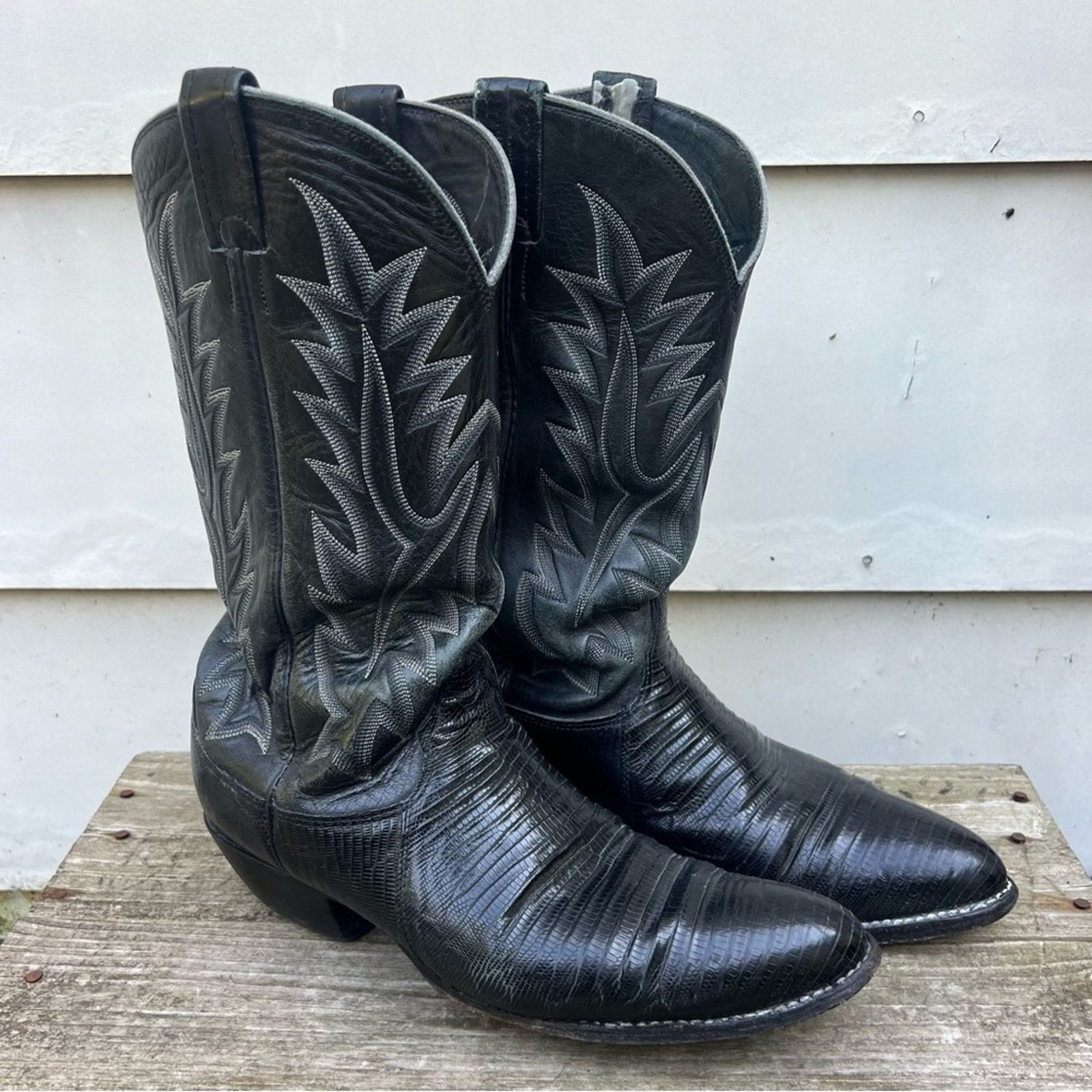 Larry Mahan Texas 80s Larry Mahan Black Exotic Lizard Pointy Cowboy ...