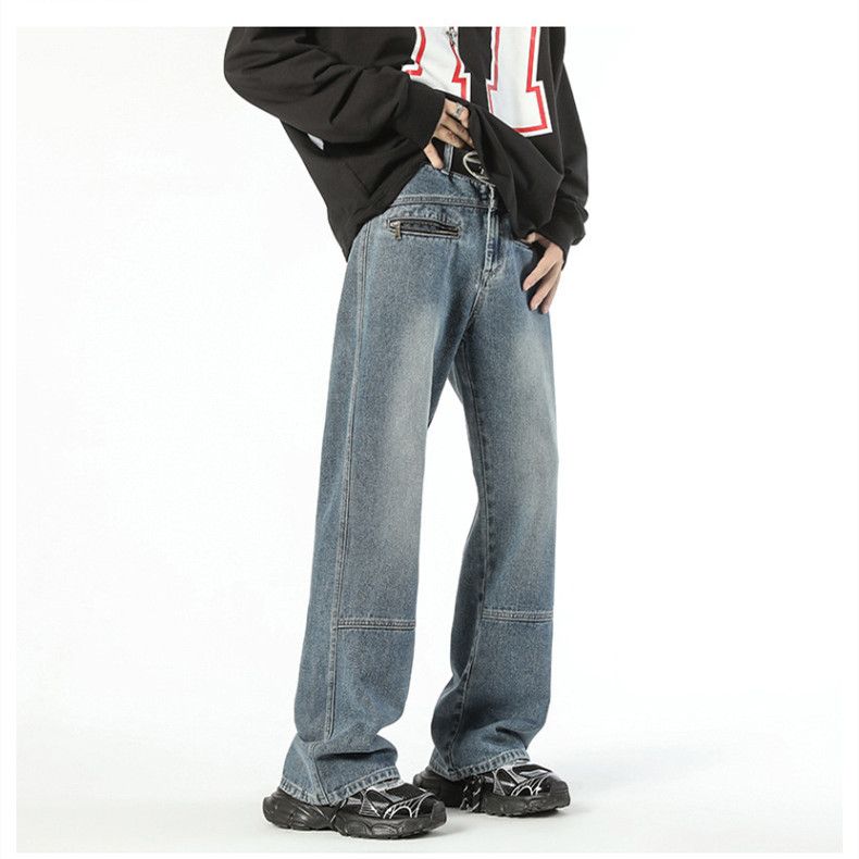 Japanese Brand × Jean × Streetwear Blue High Street Panel Zip Flare ...