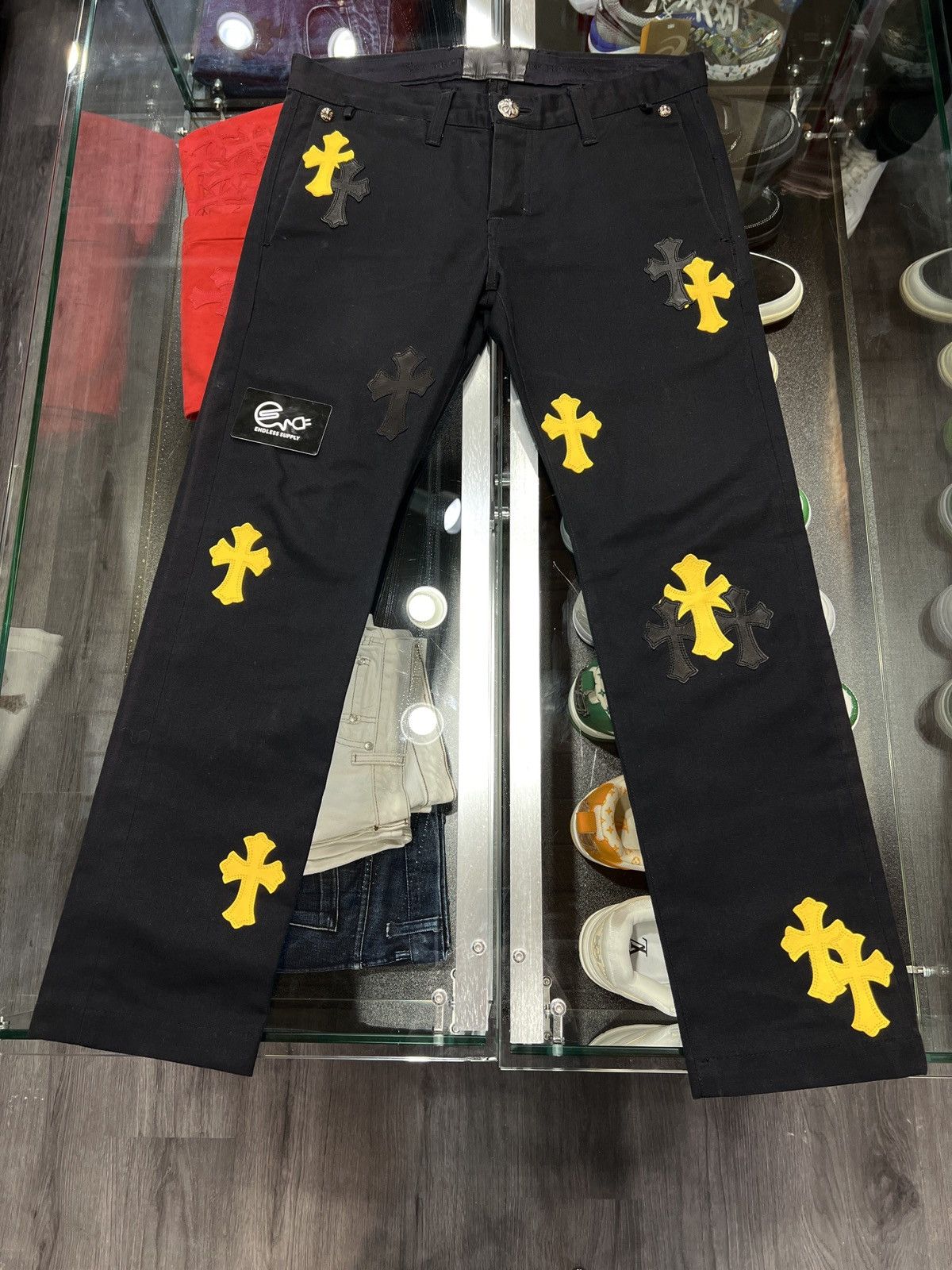 Chrome Hearts Chrome Hearts Black & Yellow Leather Cross Patch Chino ...