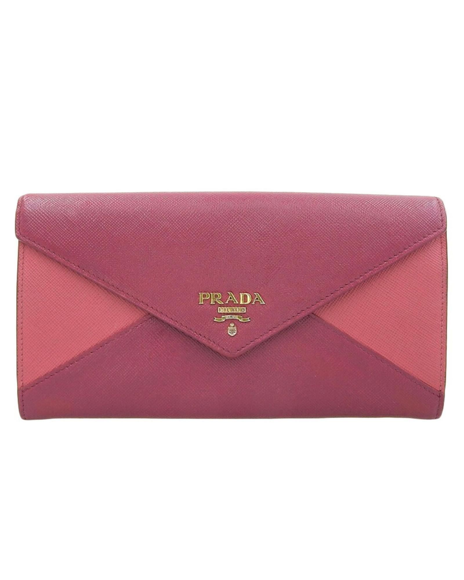Prada Burgundy and Pink Leather Long Wallet with Crosshatch Pattern ...