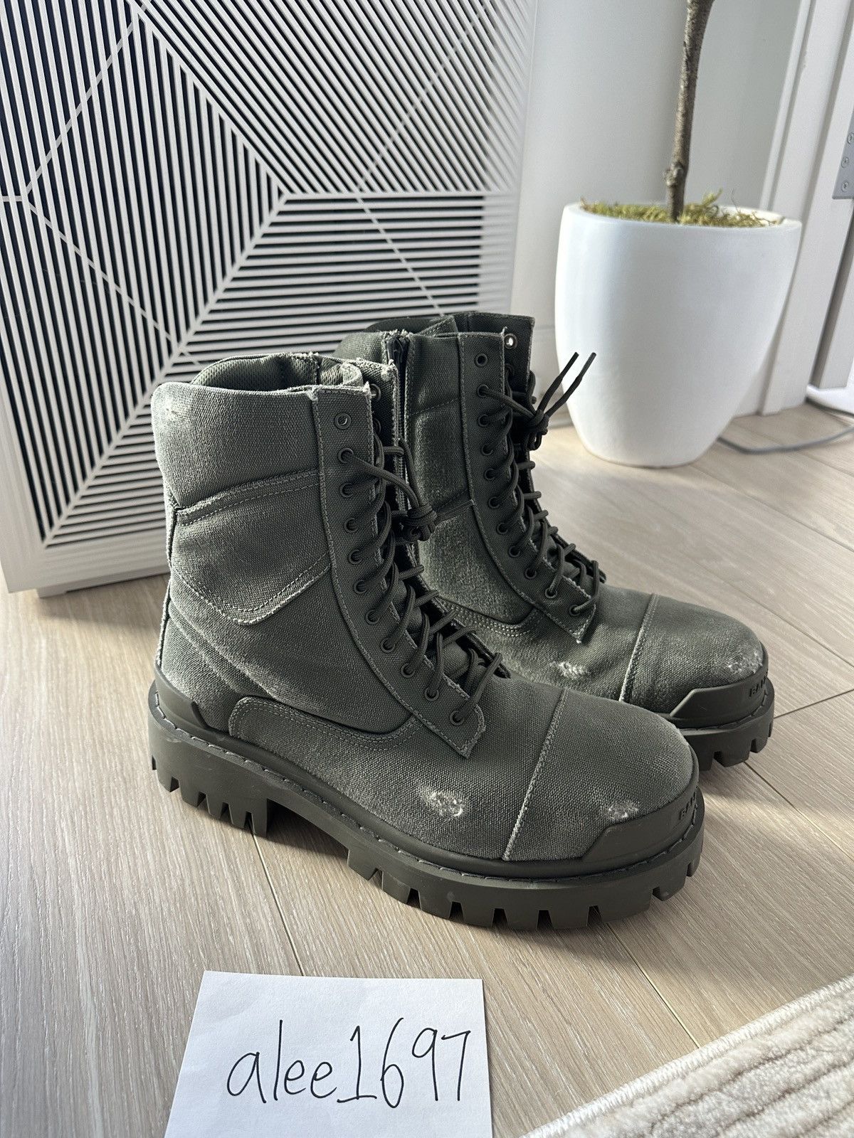Balenciaga Combat Strike Boot in Canvas Khaki Distressed | Grailed