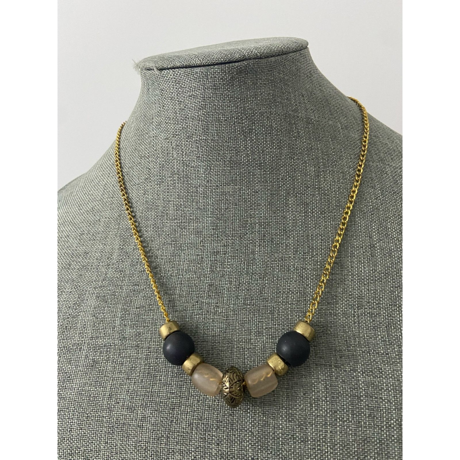Generic Retro 70s disco black and gold bead necklace | Grailed