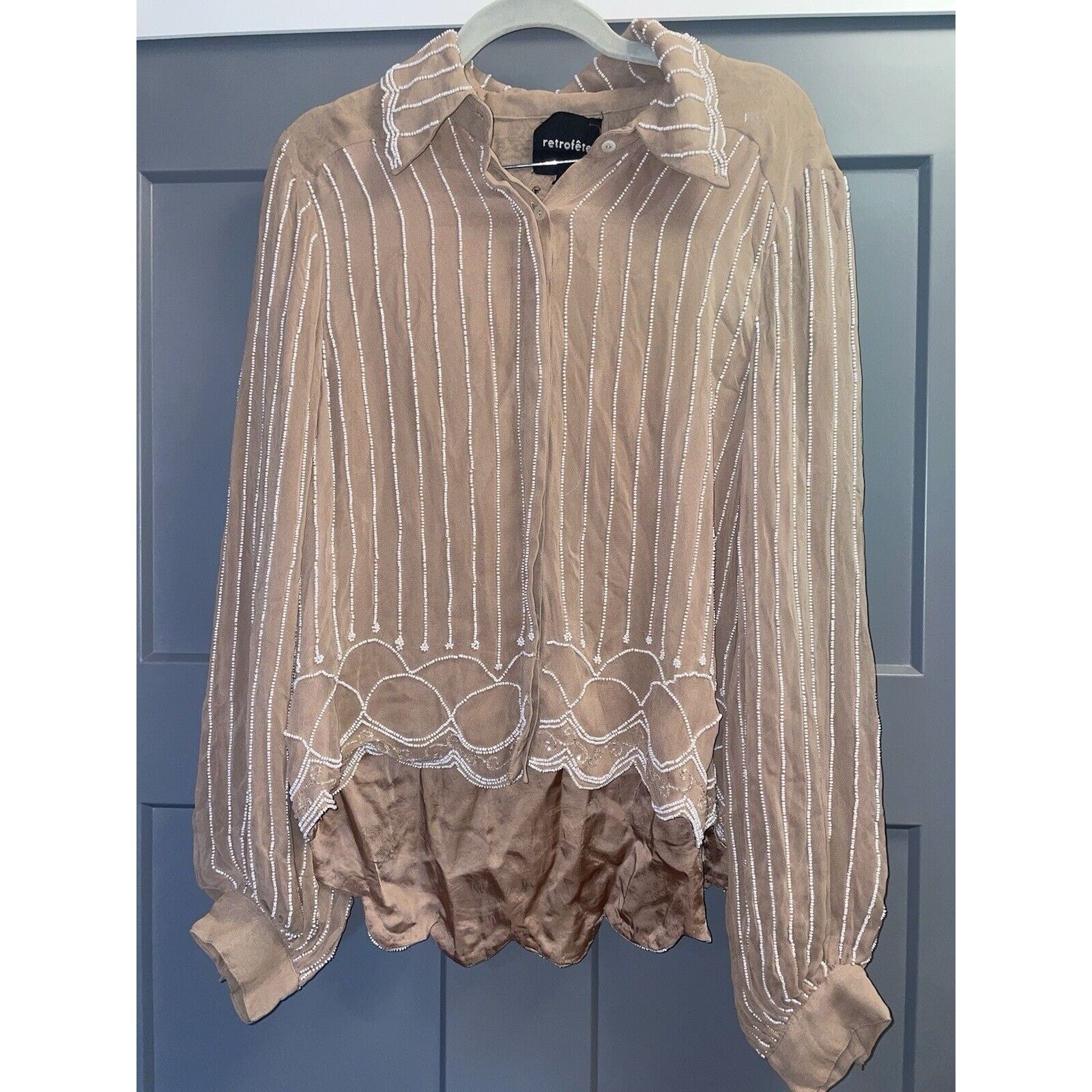 Retrofete Retrofête Beaded Blouse Sheer Shoulders Balloon Sleeves | Grailed