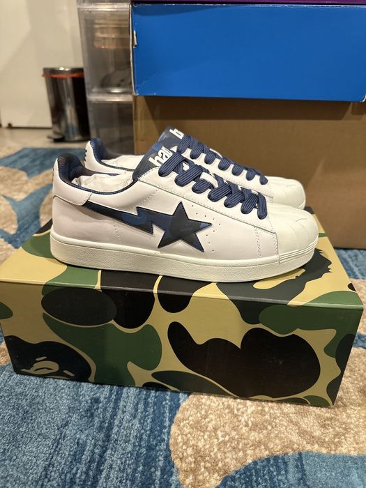 Bape BAPE ﻿Skull Sta Navy/White Leather | Grailed