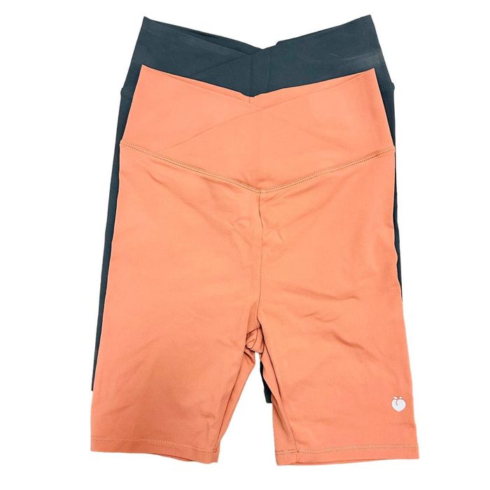 Lululemon FLEXLIVING Blue Grey Peach Scrunch High Rise Biker Short 7 ...