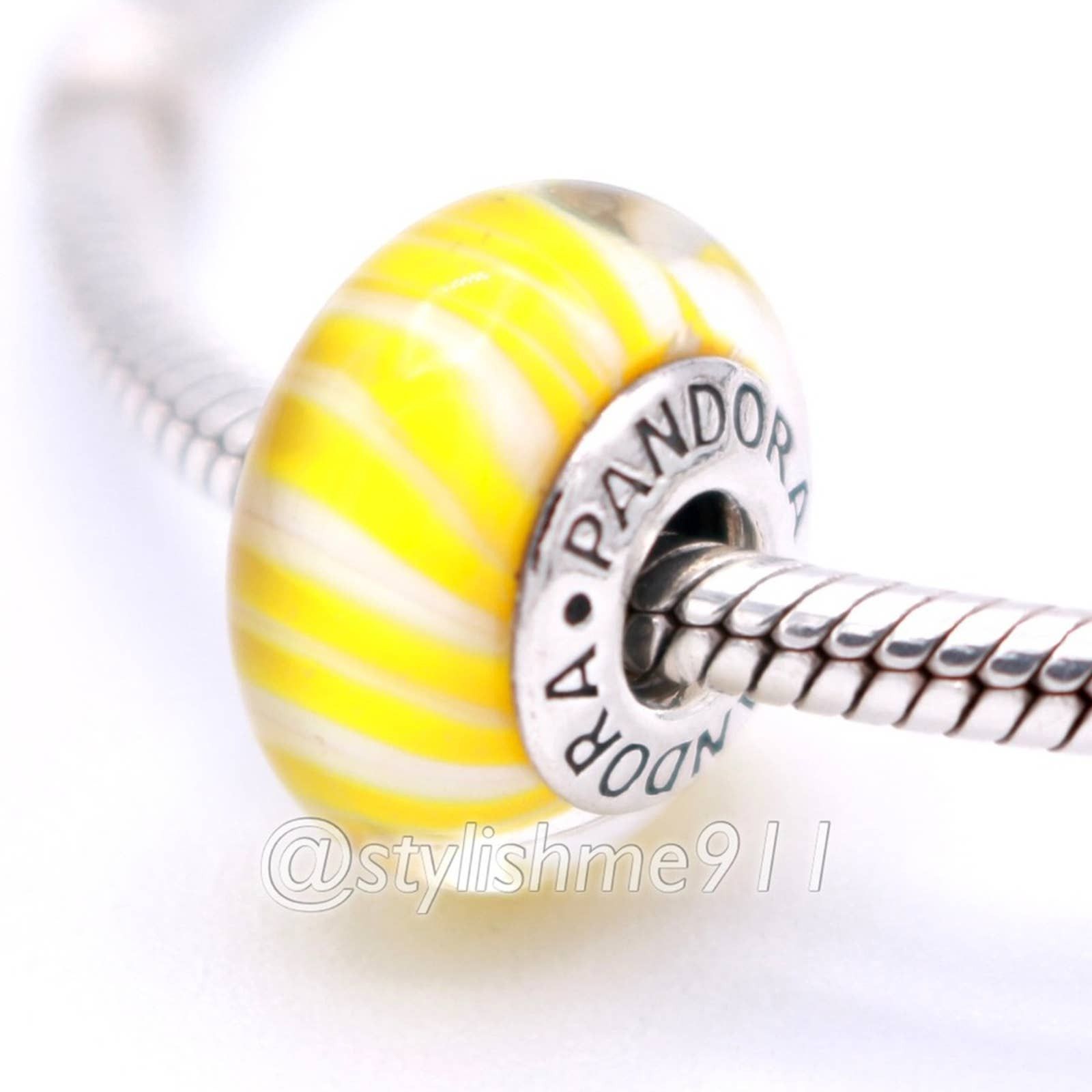 pandora Authentic Pandora Yellow Candy Stripes Murano Glass | Grailed