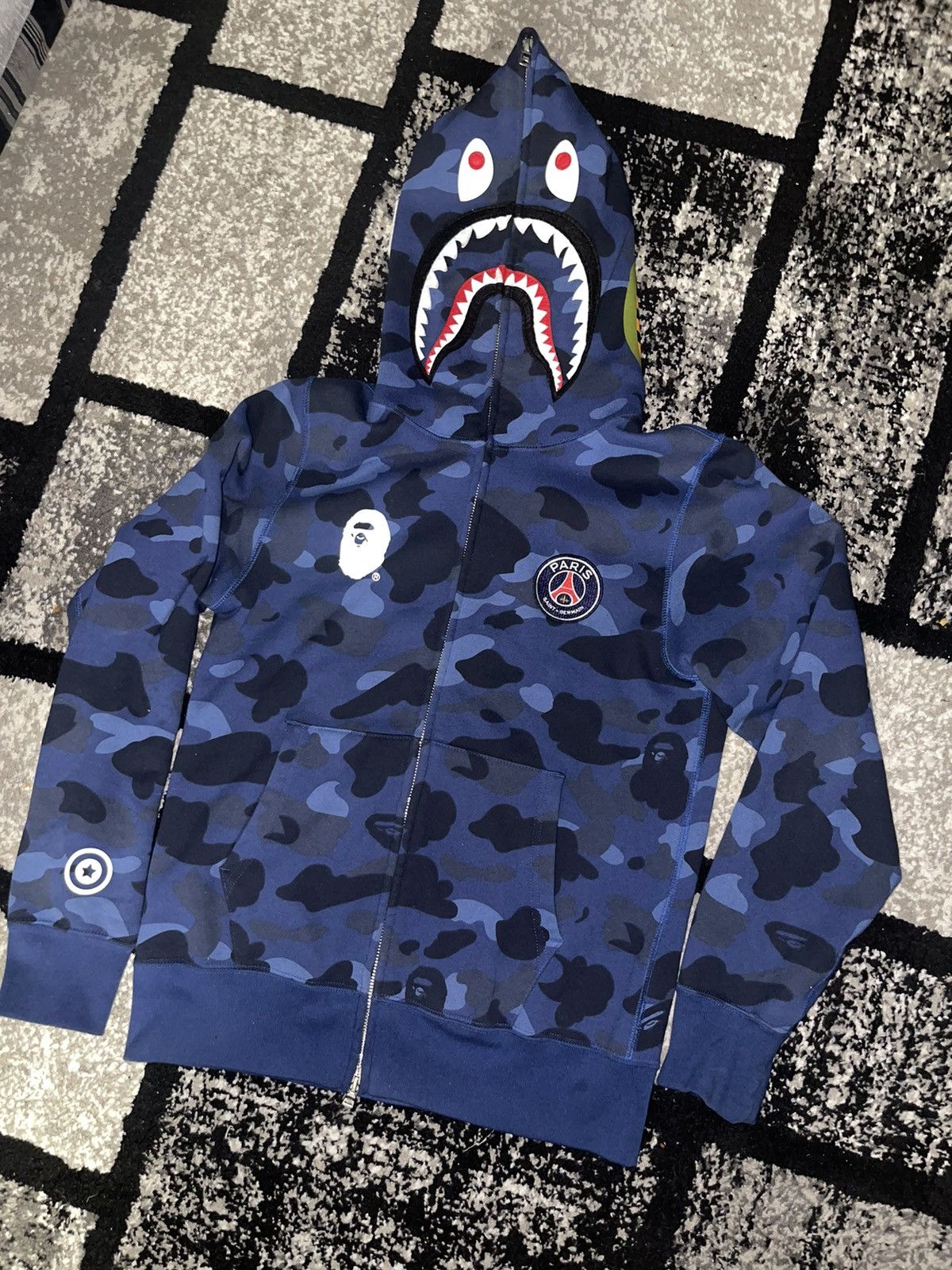 Bape Bape x PSG Shark Full Zip Hoodie | Grailed