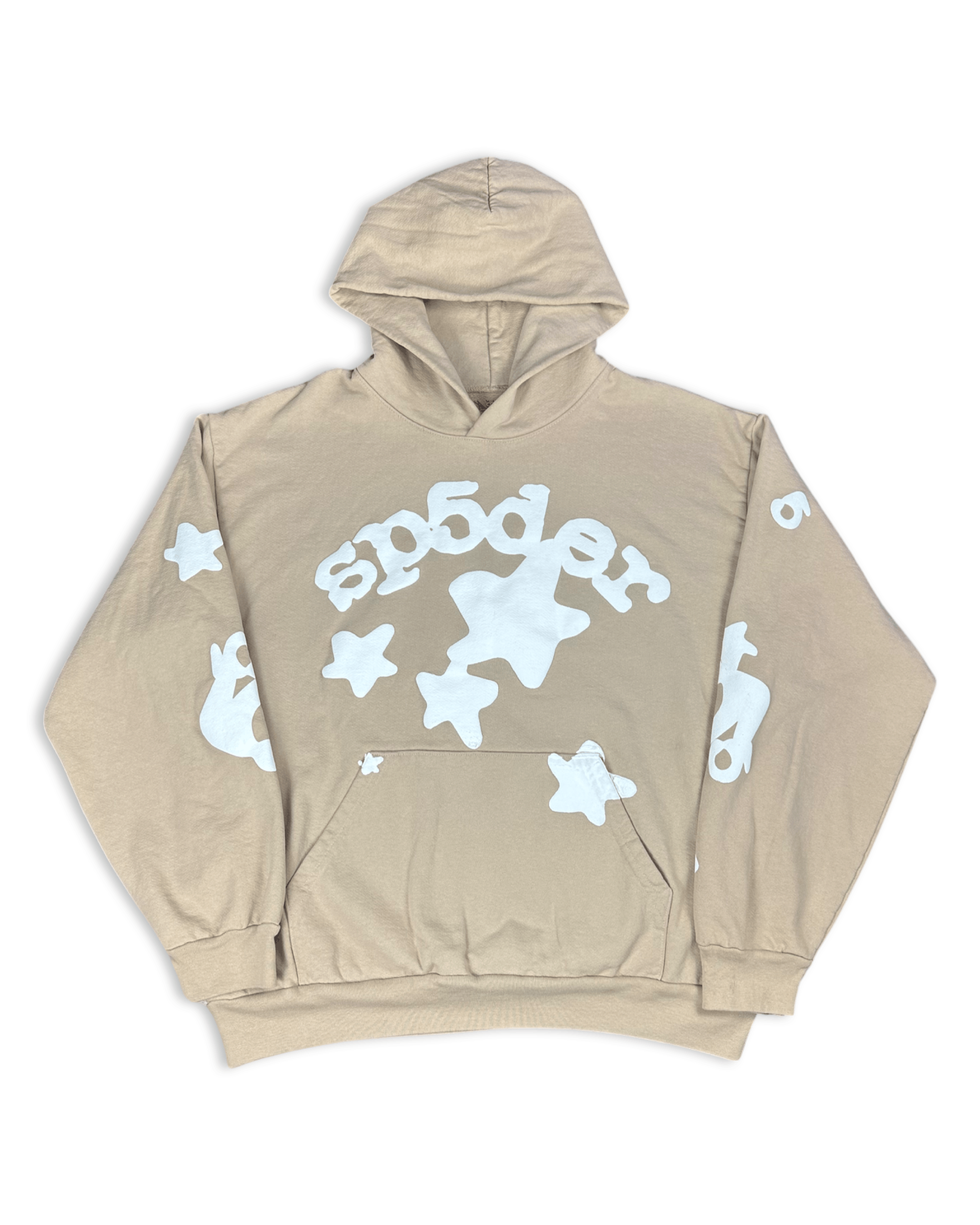 Designer × Sp5der × Streetwear SP5DER Sand Beluga Star Puff Tan Hoodie ...