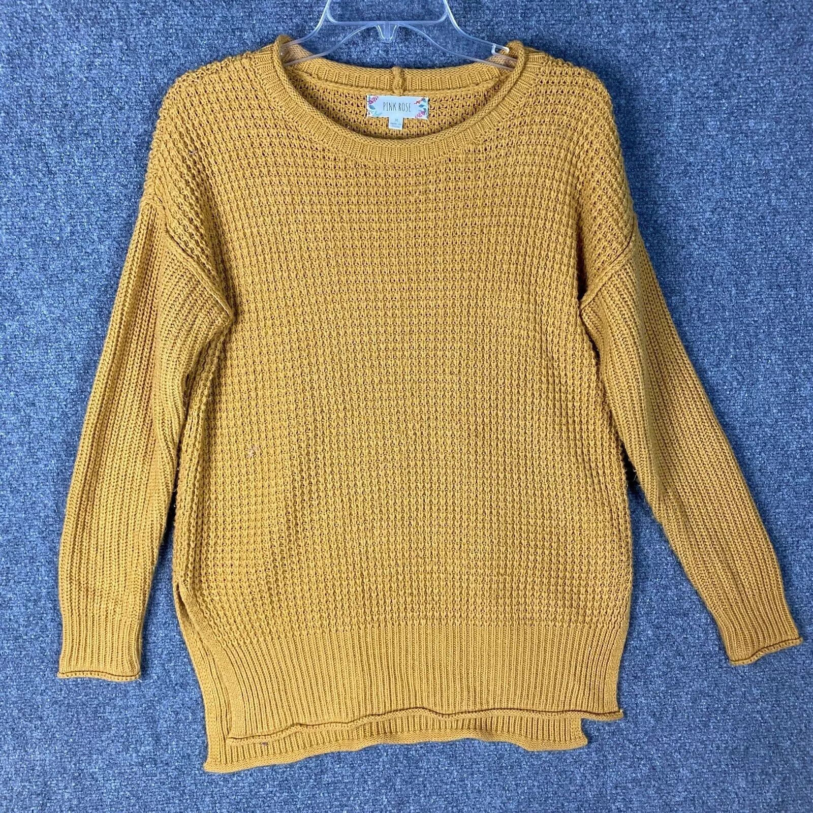 Other Pink Rose Sweater Women's Medium Pullover Yellow Knit M | Grailed