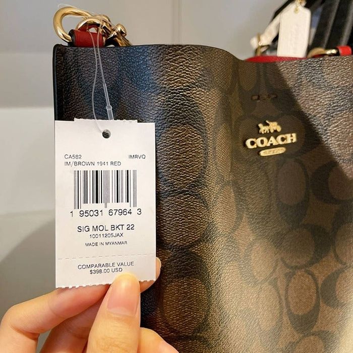 Coach Coach CA582 Mollie Bucket Bag 22 In Signature Brown 1941 Red | Grailed