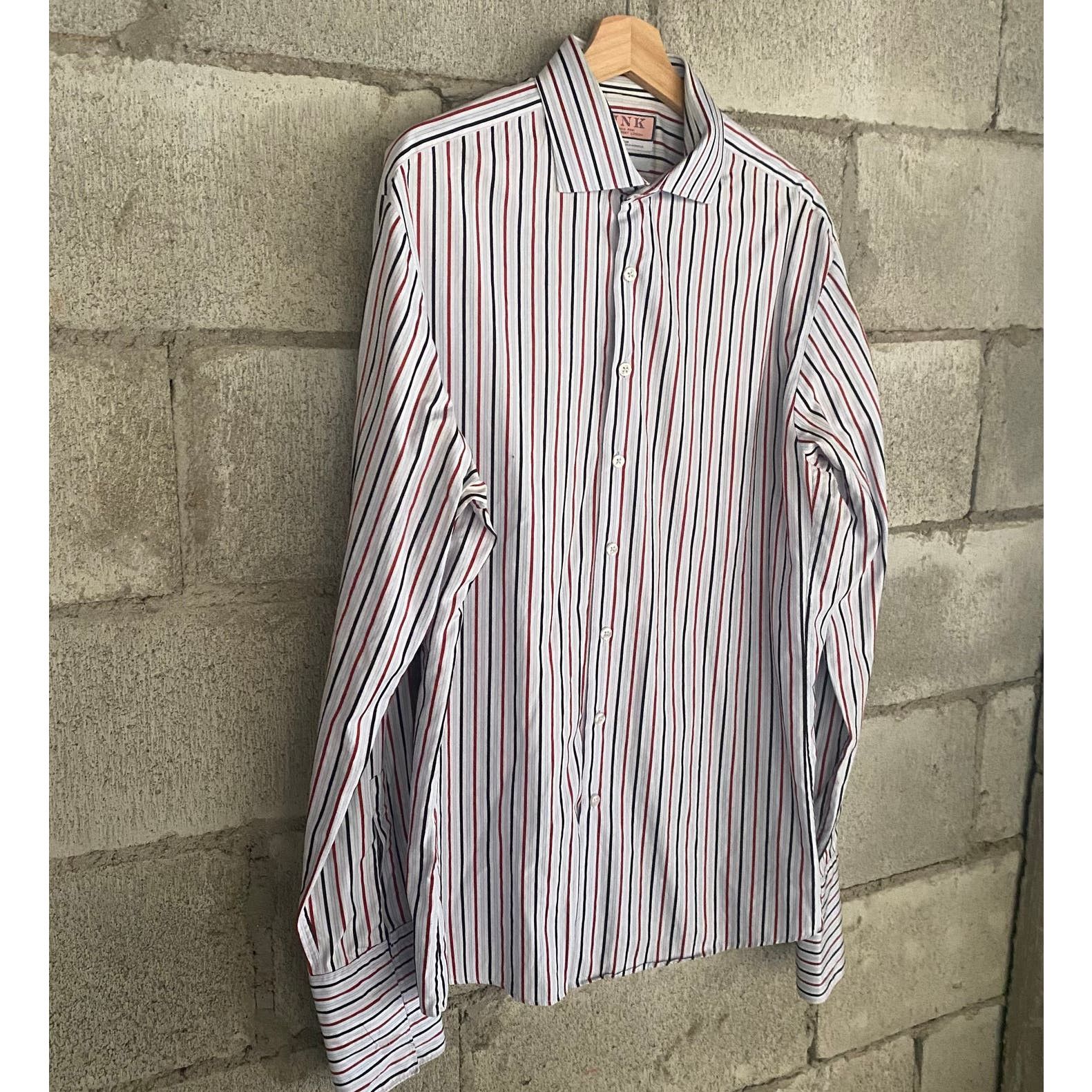 Thomas Pink Thomas Pink Dress Shirt Men 16.5 Slim Red Stripe Cuff Links ...