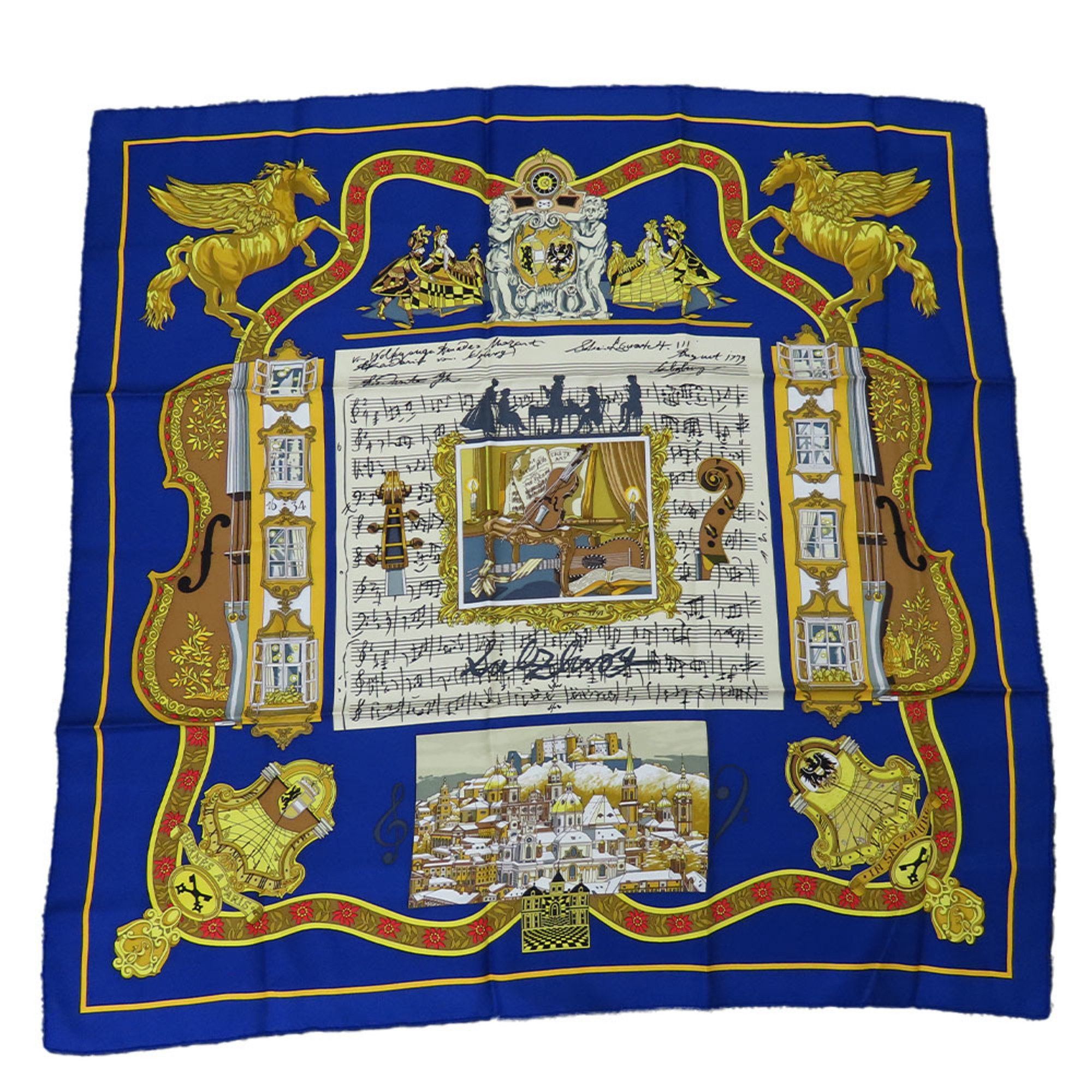 Hermes Hermes Scarf Carré 90 Salzburg Silk Multicolor Royal Blue Gold ...