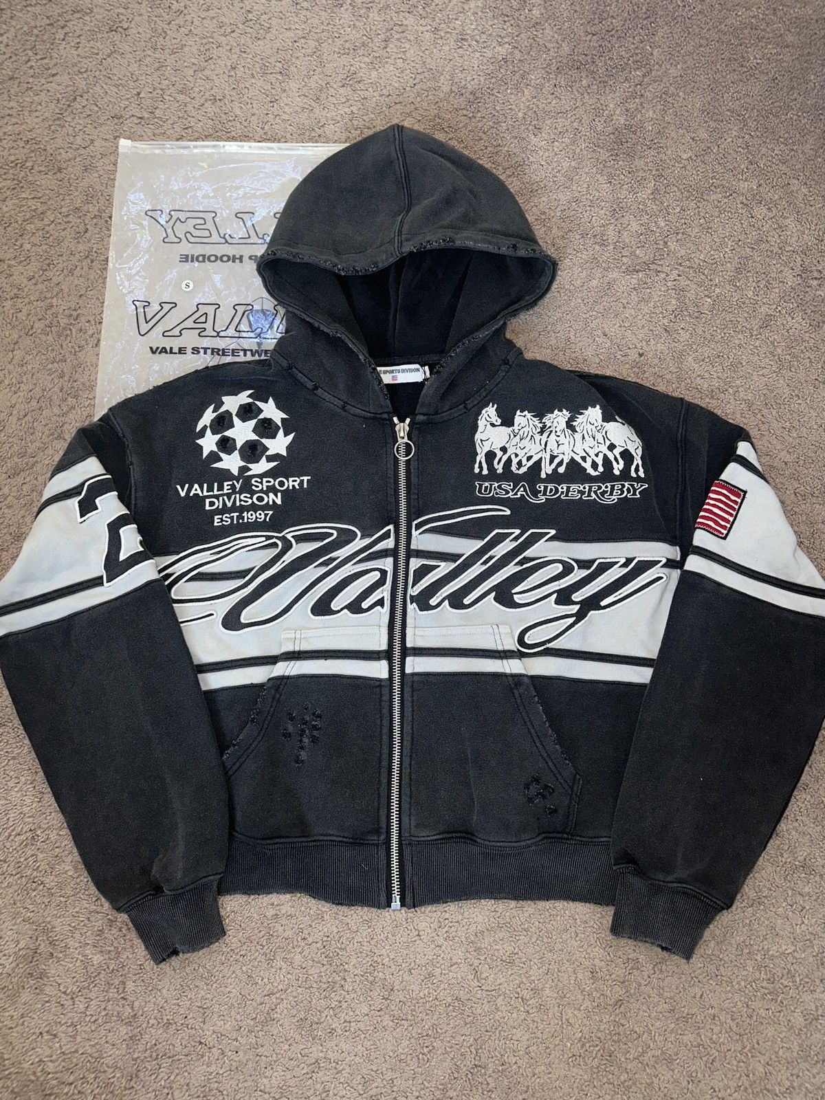 Streetwear × Vale × Vintage Vale Lives Forever Black Cursive Zip Hoodie ...