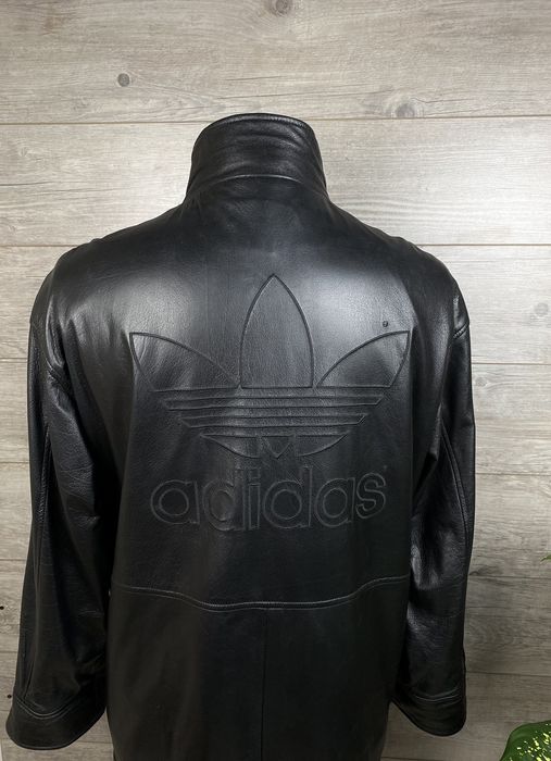 Adidas Adidas leather jacket big logo | Grailed